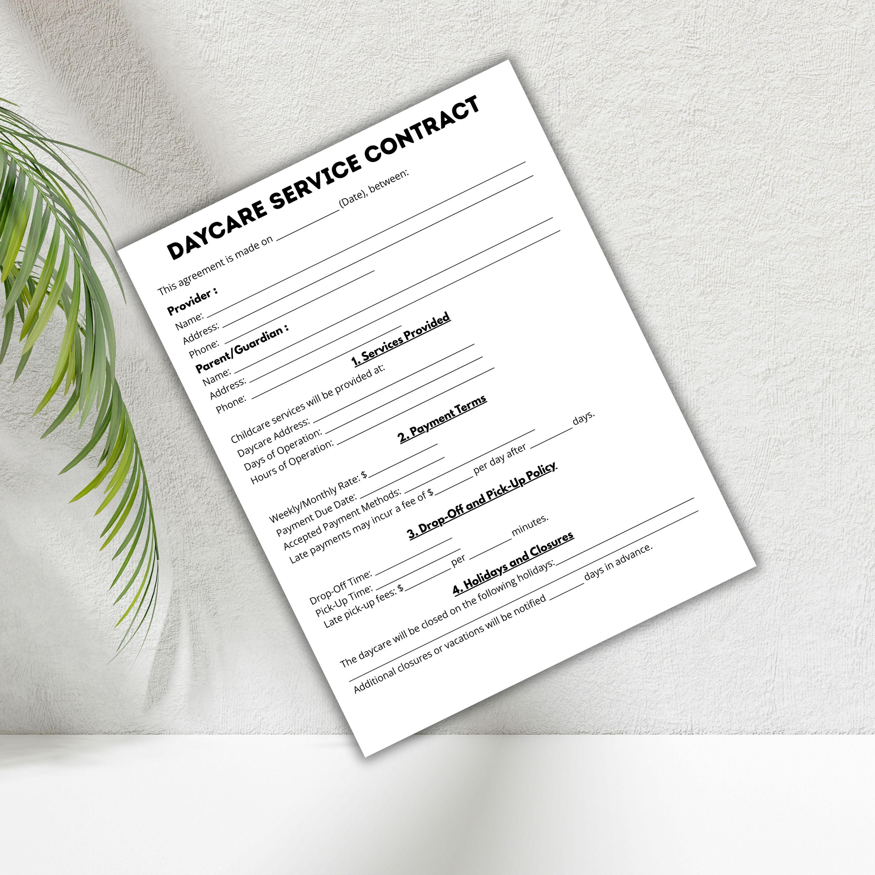 Daycare Contract, Daycare Forms, Childcare Forms, Daycare Agreement ...
