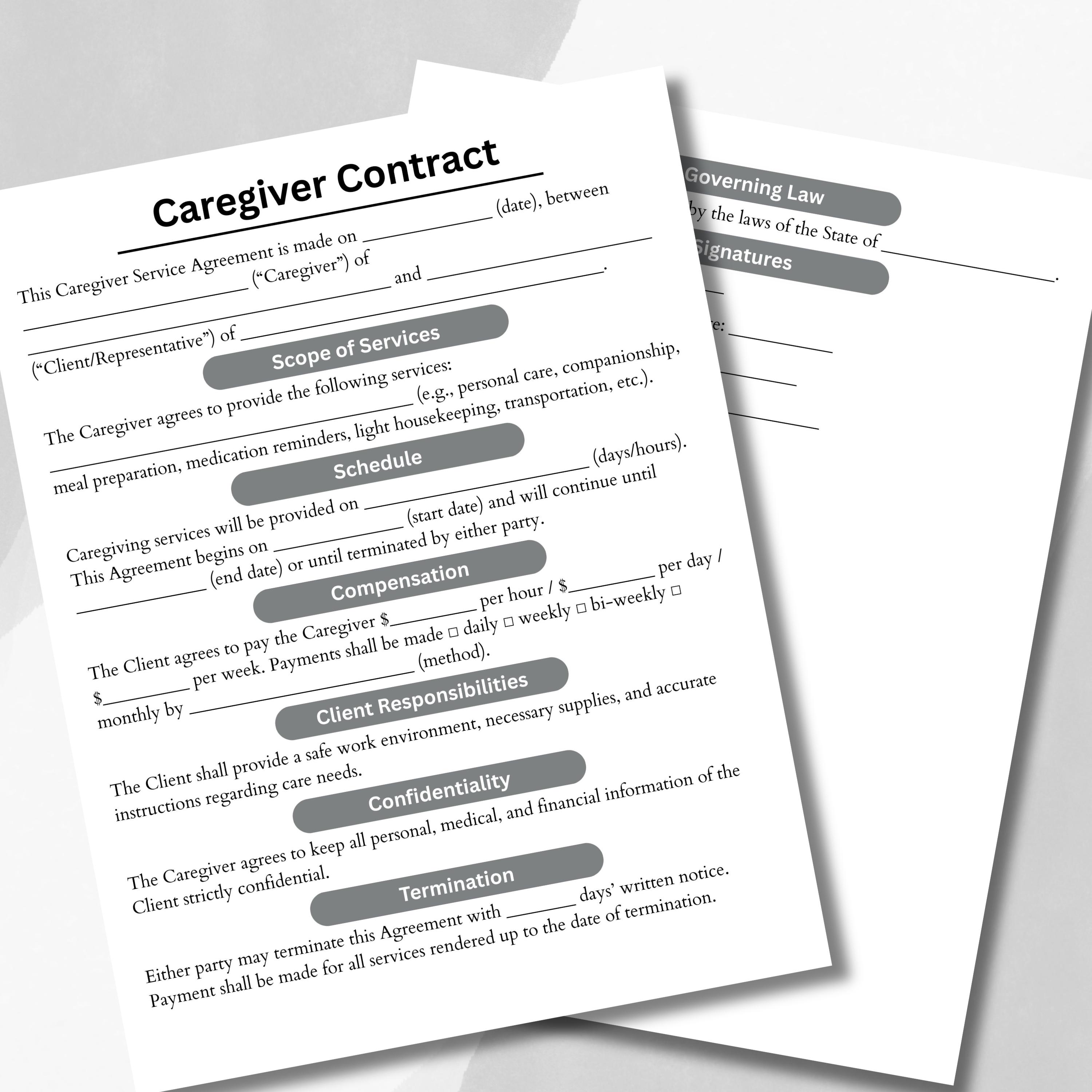 Editable Caregiver Contract Template: In-home Care Agreement (PDF ...