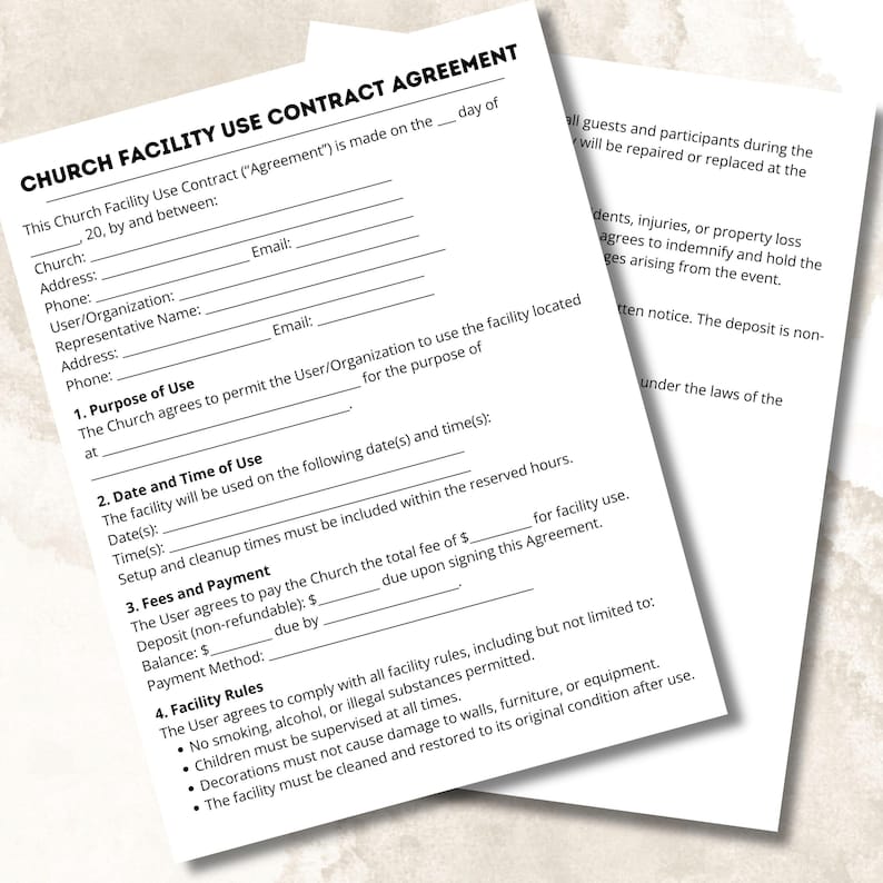 Church Facility Use, Agreement Template, Church Agreement, Church ...