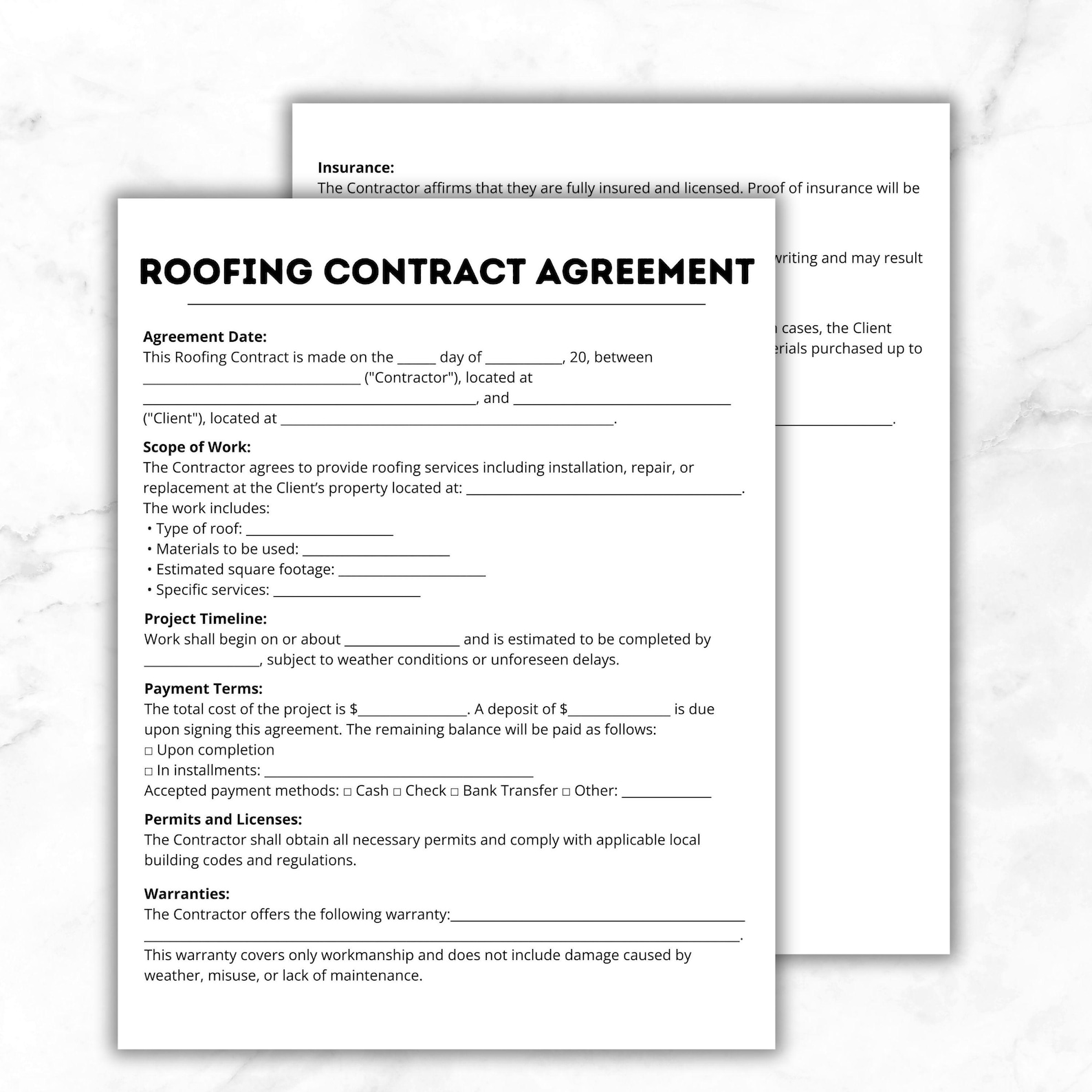 Roofing Contract Template | Roof Repair Agreement | Contractor Roof ...