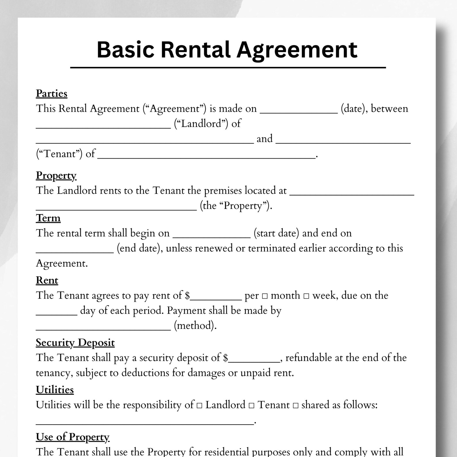 Basic Rental Agreement Template: Editable Lease Contract (canva & PDF ...