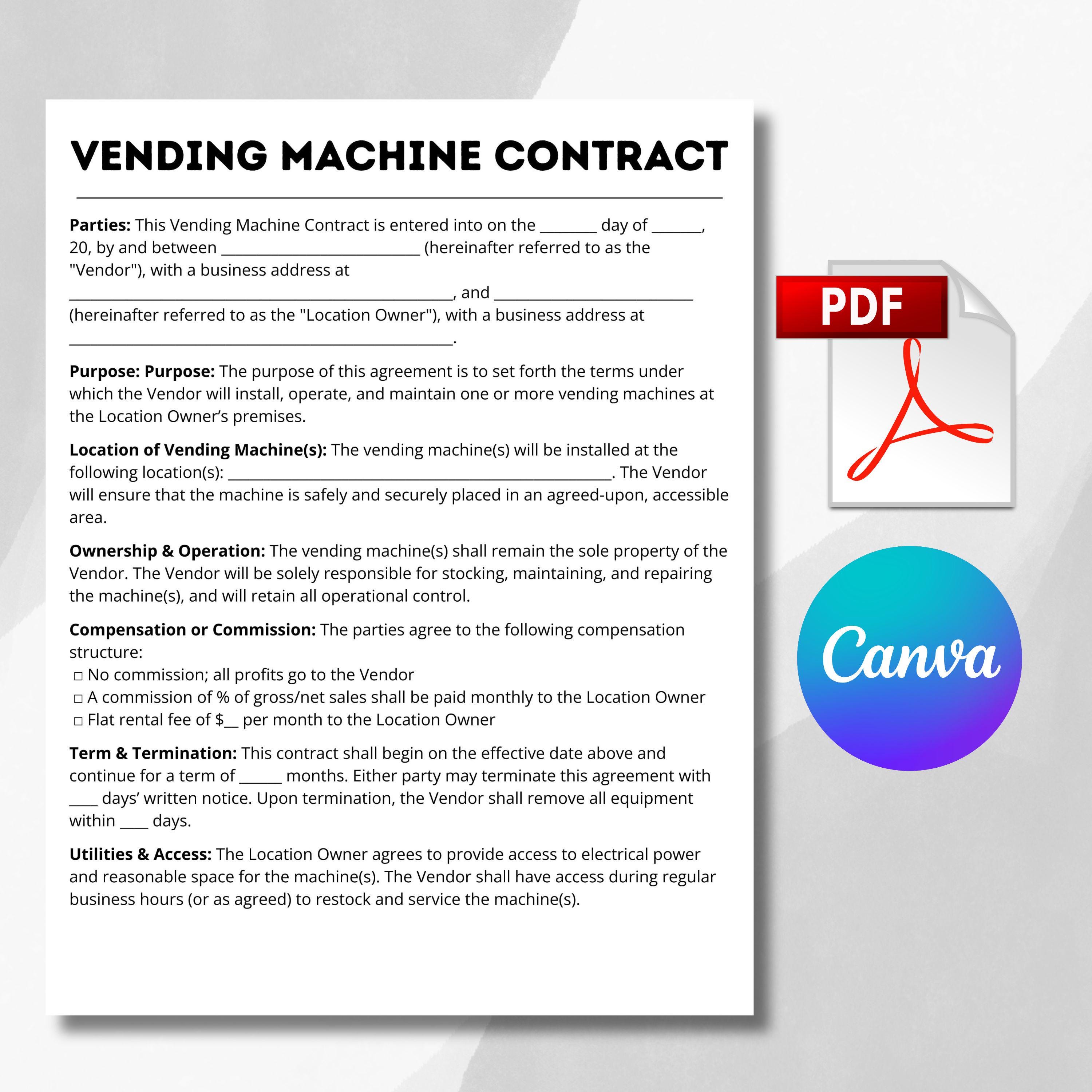 Vending Machine Contract, Vending Business, Machine Supply Form ...