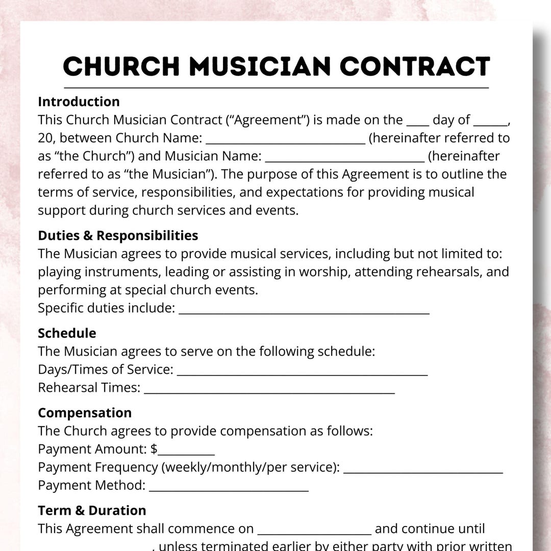 Church Musician, Musician Contract, Contract Template, Church Agreement ...