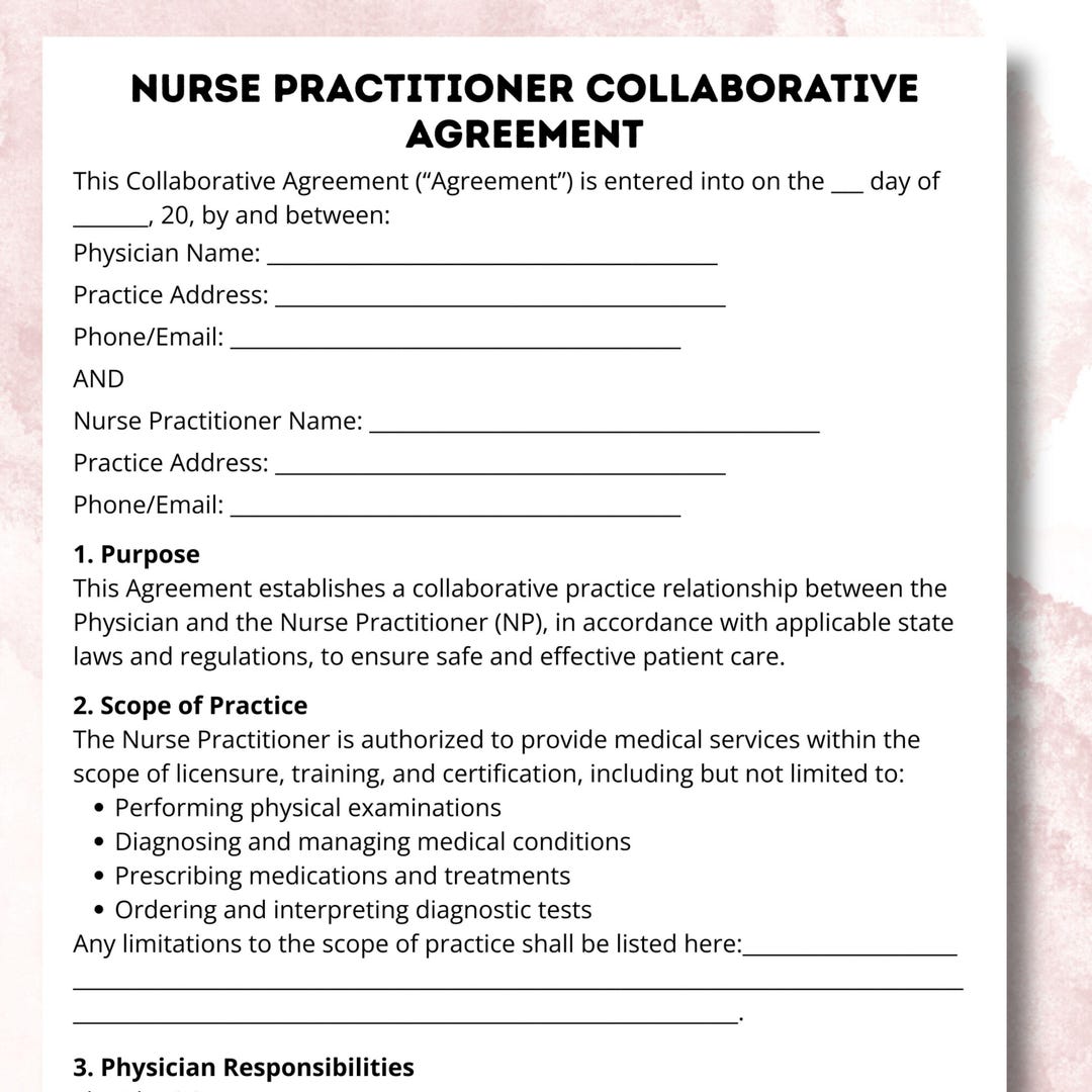 Nurse Practitioner, Collaborative, Agreement PDF, NP Contract Template ...