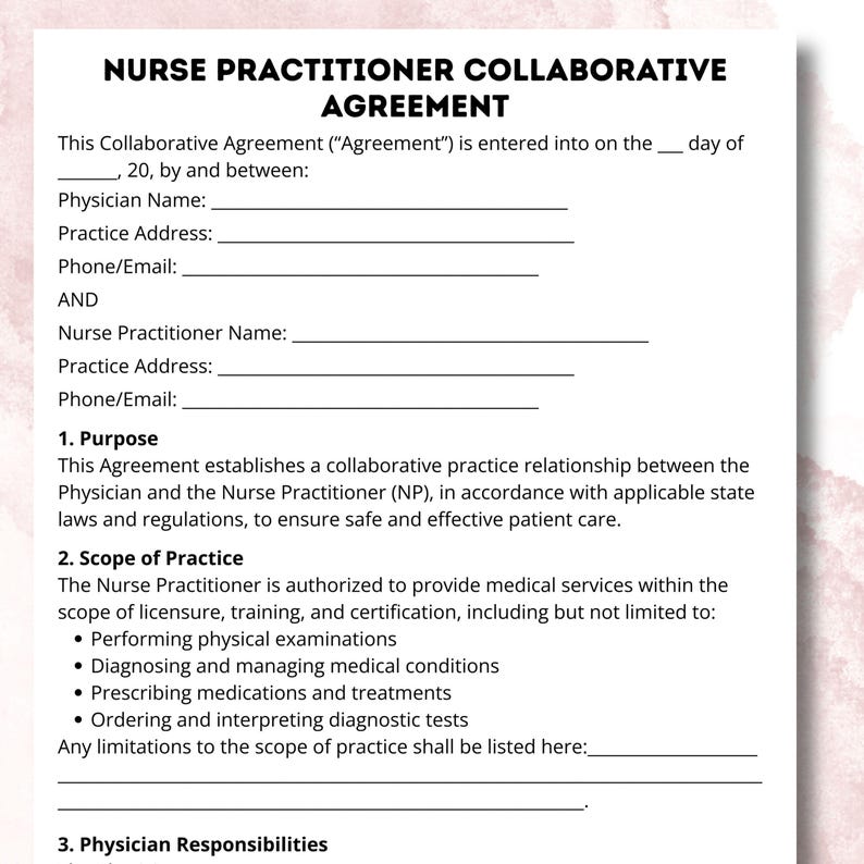 Nurse Practitioner, Collaborative, Agreement PDF, NP Contract Template, Collaboration Form ...