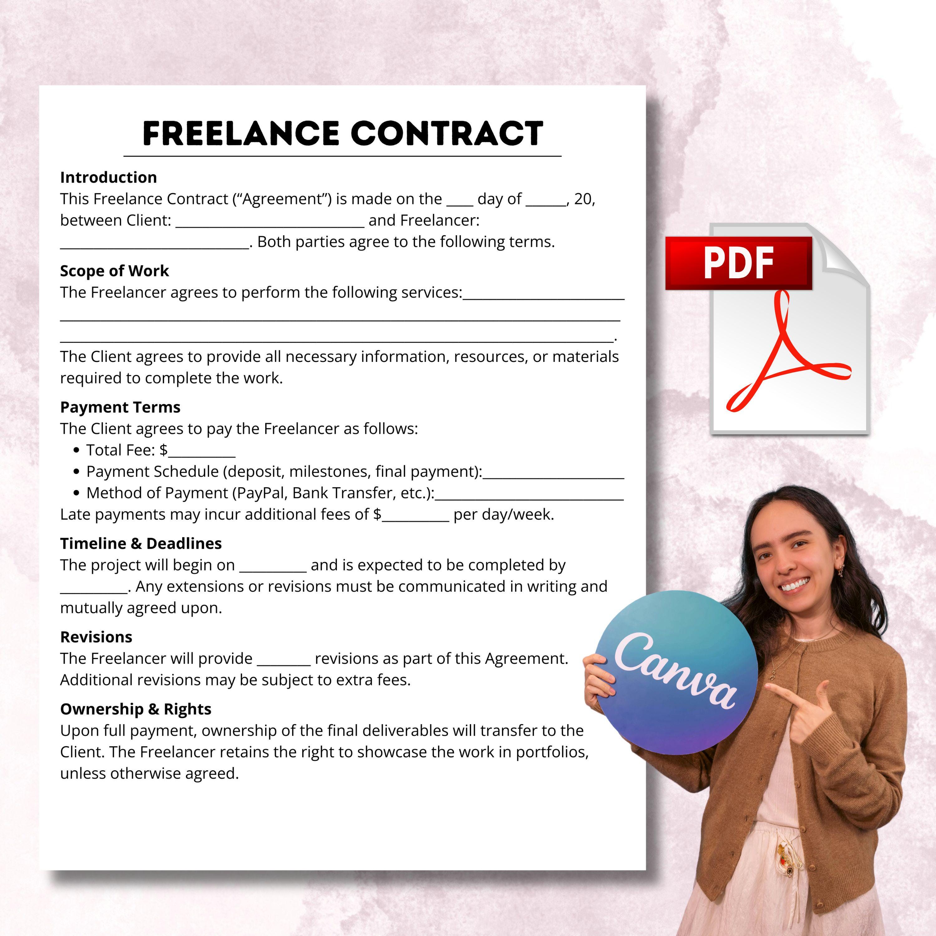 Freelance Contract, Freelance Template, Customizable Form, Freelancer ...