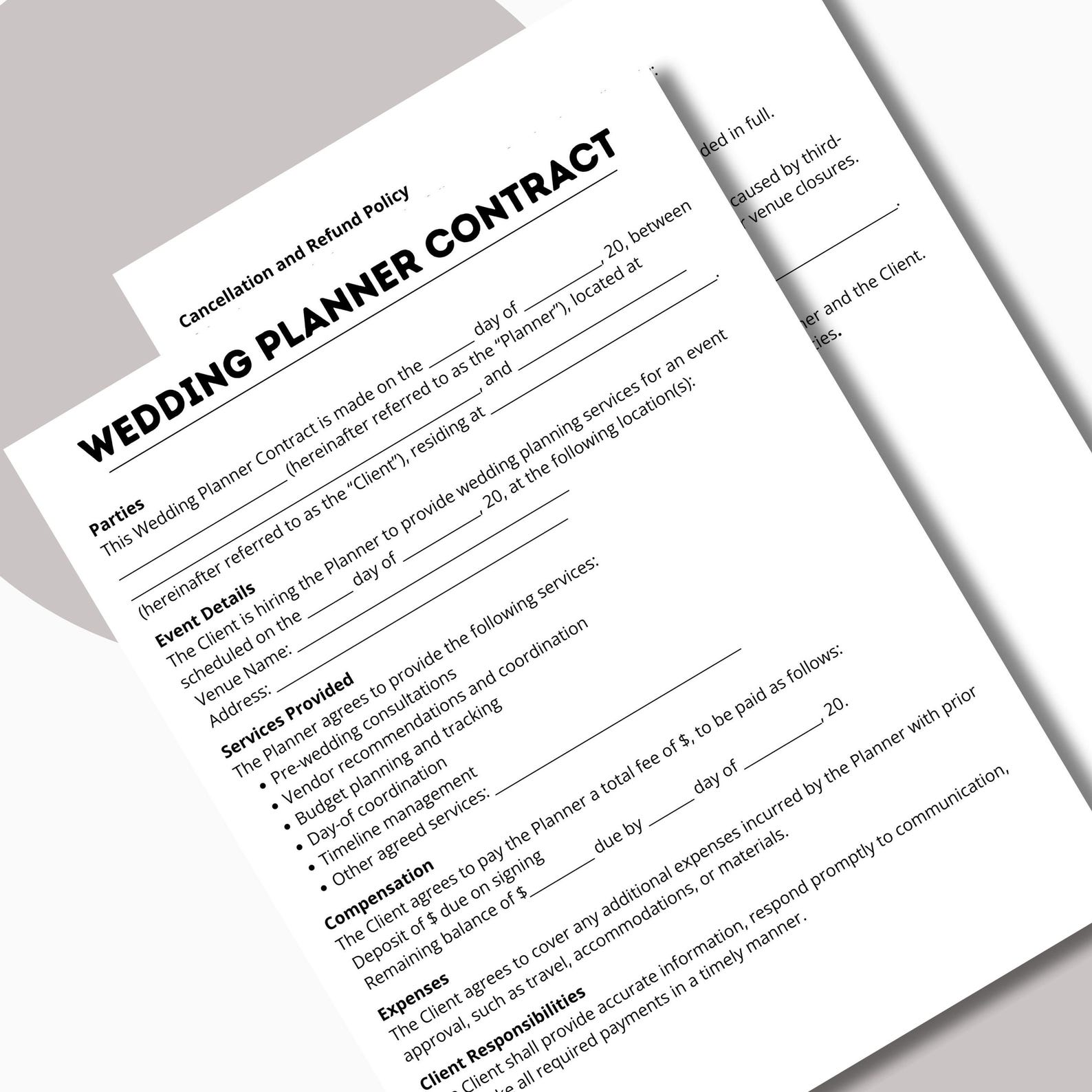 Wedding Planner Contract Template Service, Vendor Contract, Wedding ...