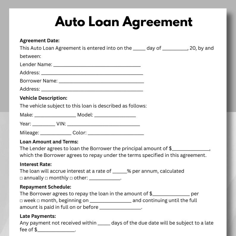 Auto Loan Contract, Template, Car Payment Template, Auto Finance ...