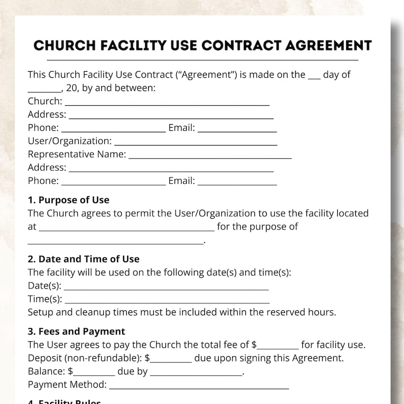 Church Facility Use, Agreement Template, Church Agreement, Church ...