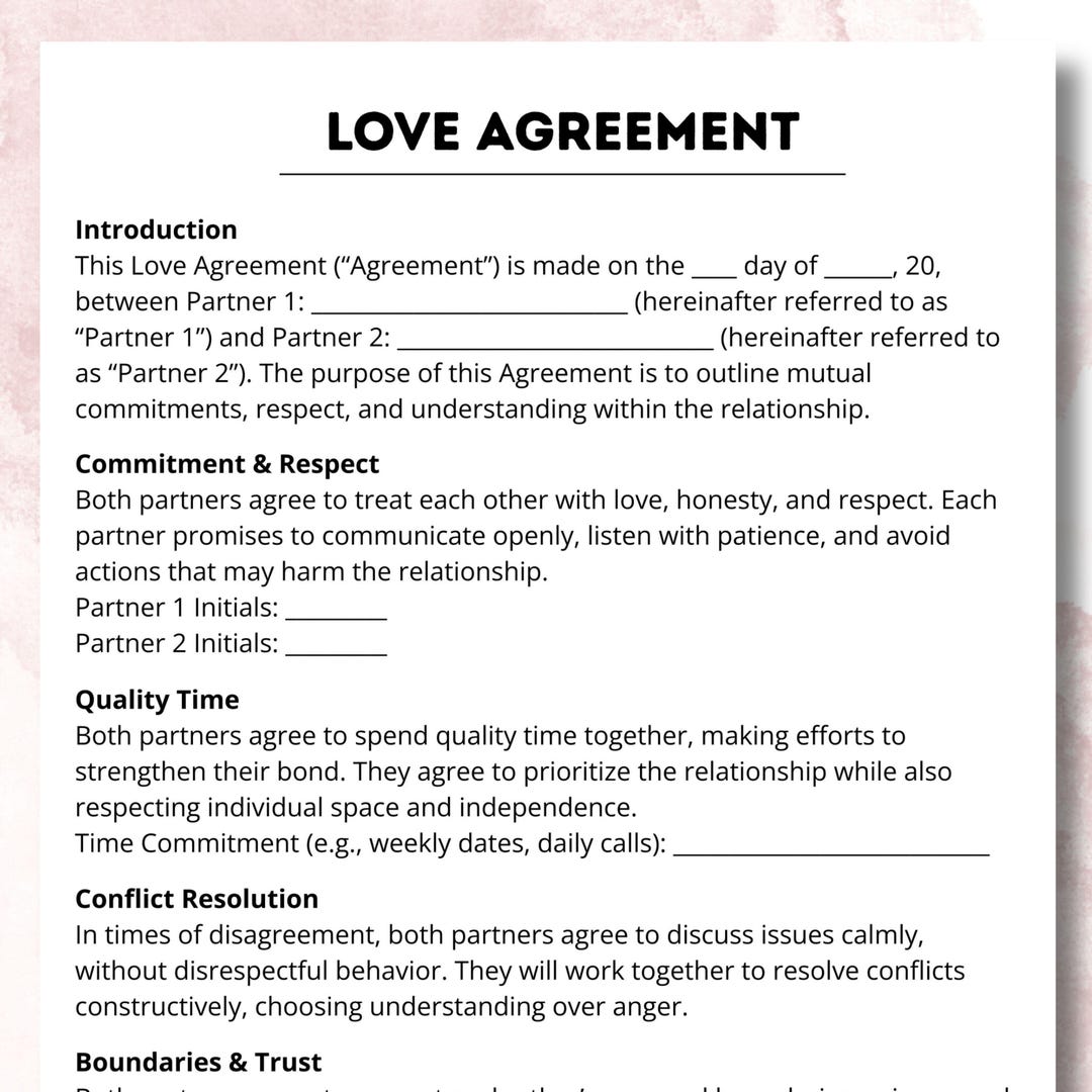 Love Agreement, Template Pdf, Relationship, Agreement Template ...