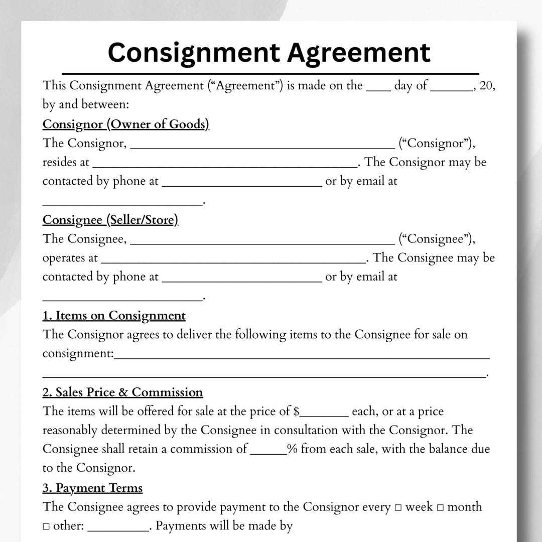 Consignment Contract, Consignee Agreement, Consignment Form, Reseller ...
