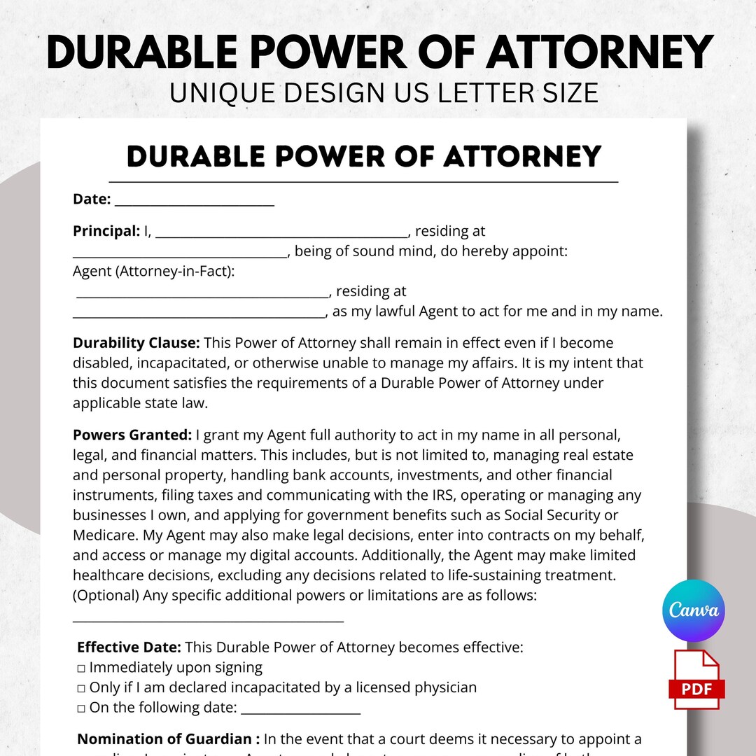 POA Contract, Attorney Forms, Printable Form, Editable Legal Form ...