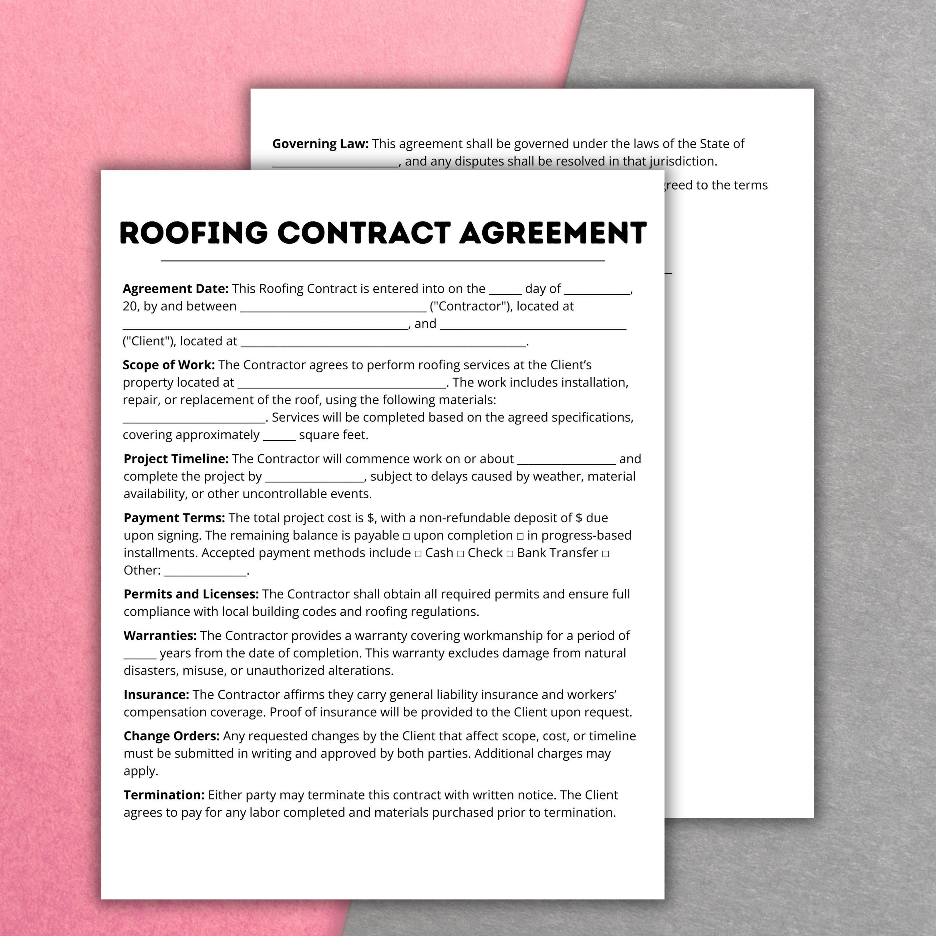 Roofing Contract Template | Roof Repair Agreement | Contractor Roof ...