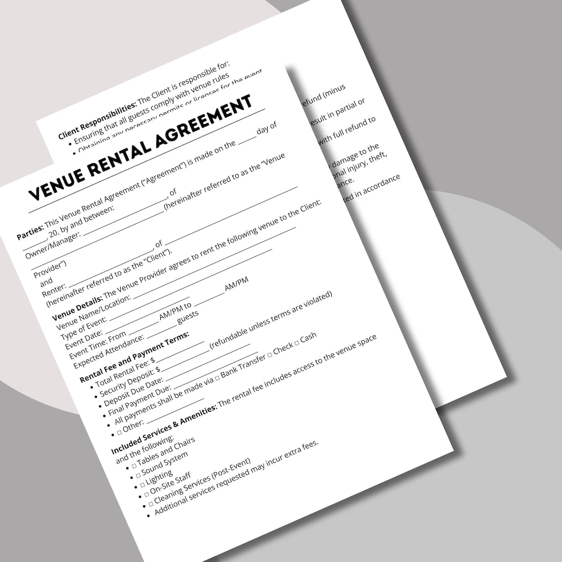 Venue Rental Agreement Template, Editable Canva & PDF, US Letter Size ...