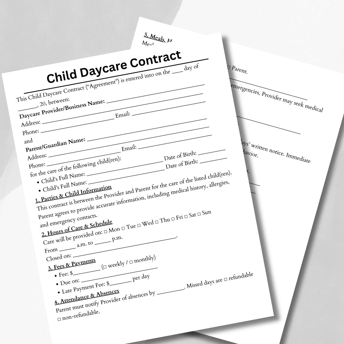 Daycare Contract, Daycare Agreement, Contract Template, Agreement ...