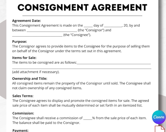 Consignment Agreement & Resale Contract Template | Consignee Form ...