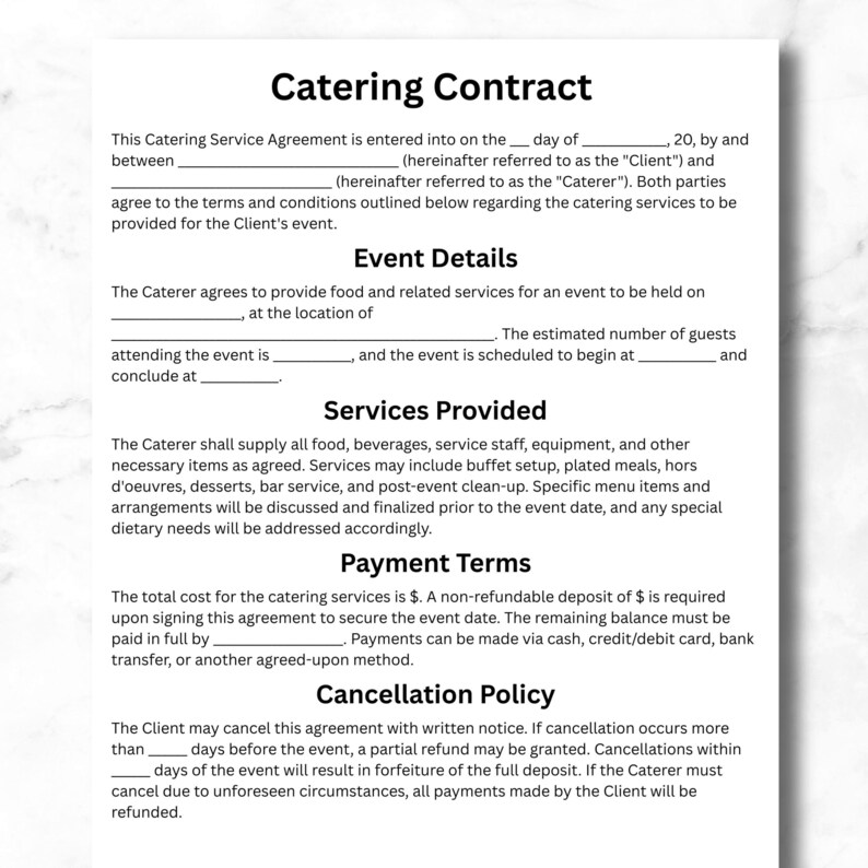 Catering Contract, Printable Catering, Catering Business, Food Service ...