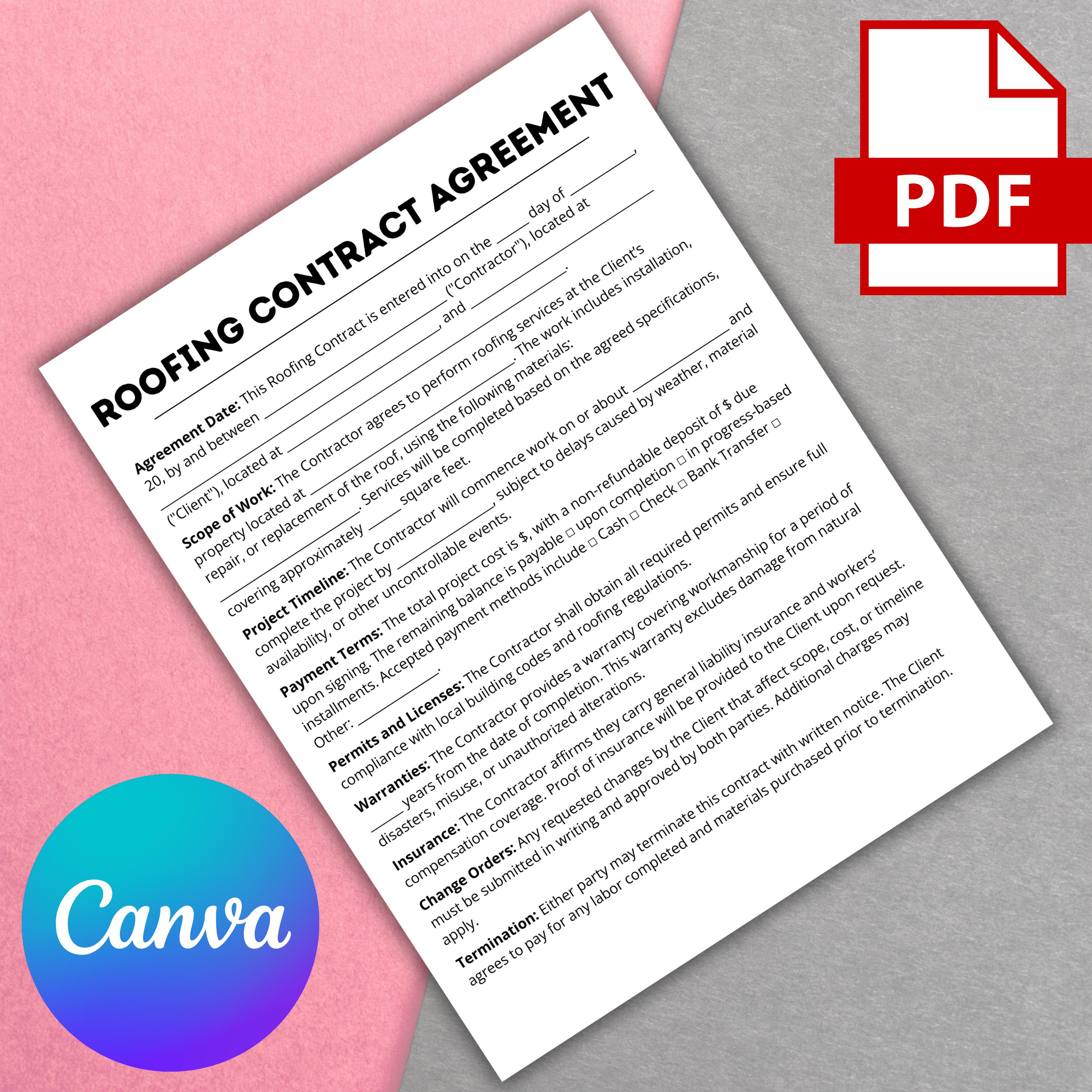 Roofing Contract Template | Roof Repair Agreement | Contractor Roof ...