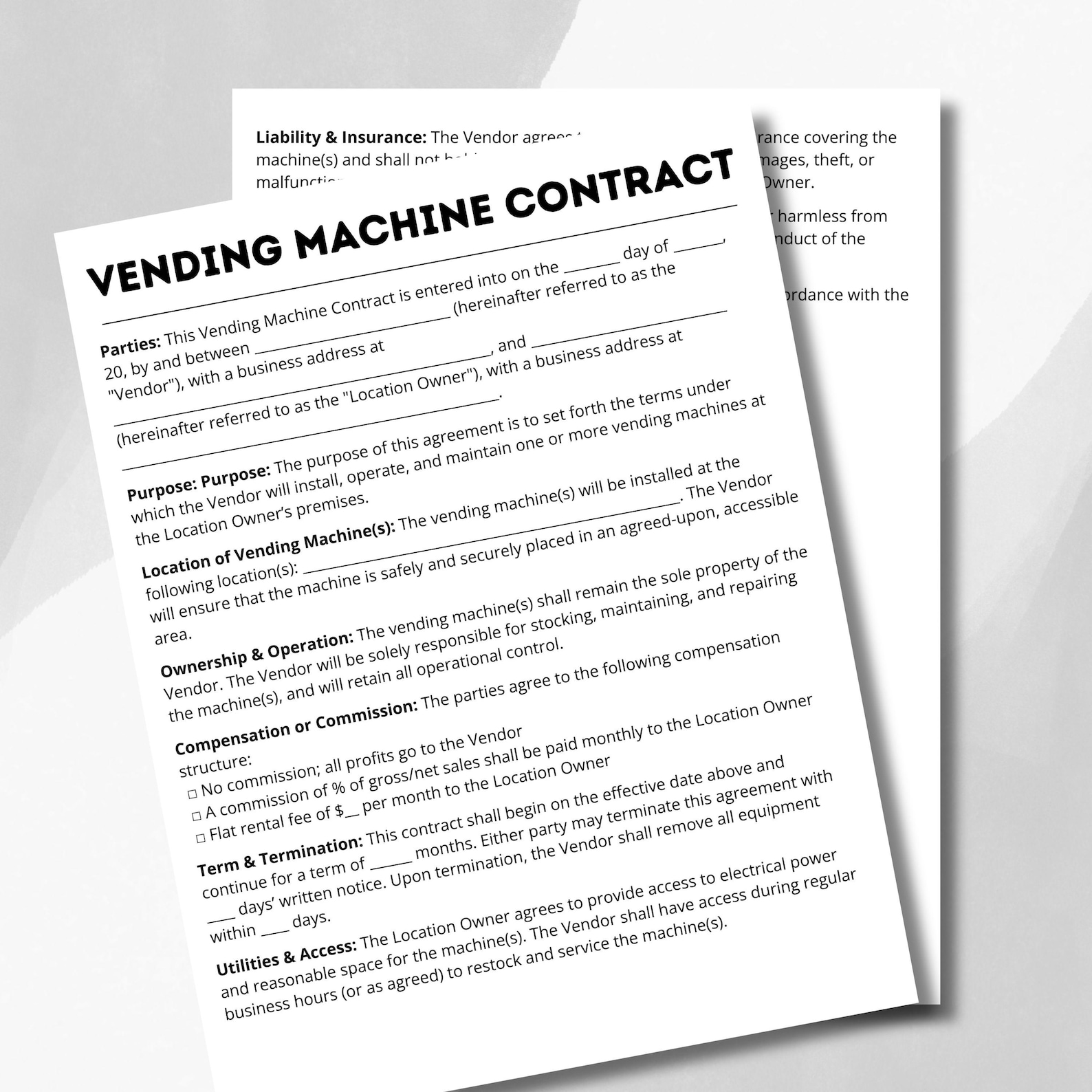 Vending Machine Contract, Vending Business, Machine Supply Form ...