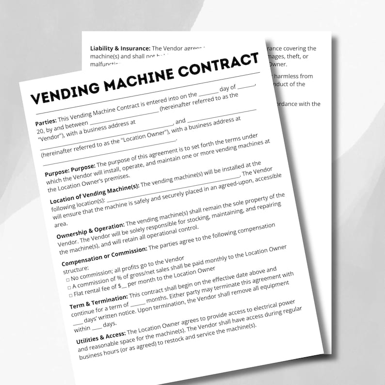 Vending Machine Contract, Vending Business, Machine Supply Form ...