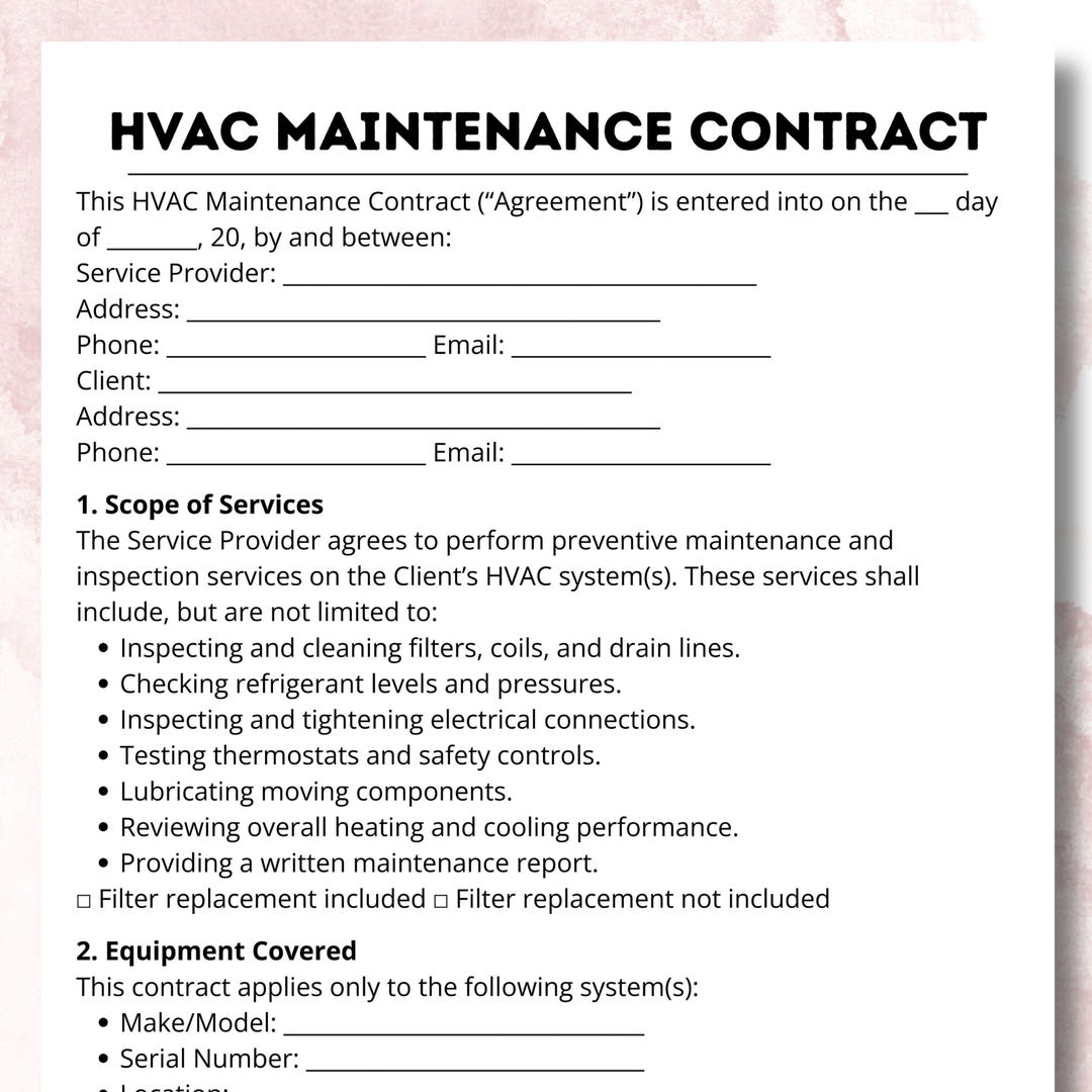 HVAC Maintenance, Contract Template, Heating Service, Agreement ...