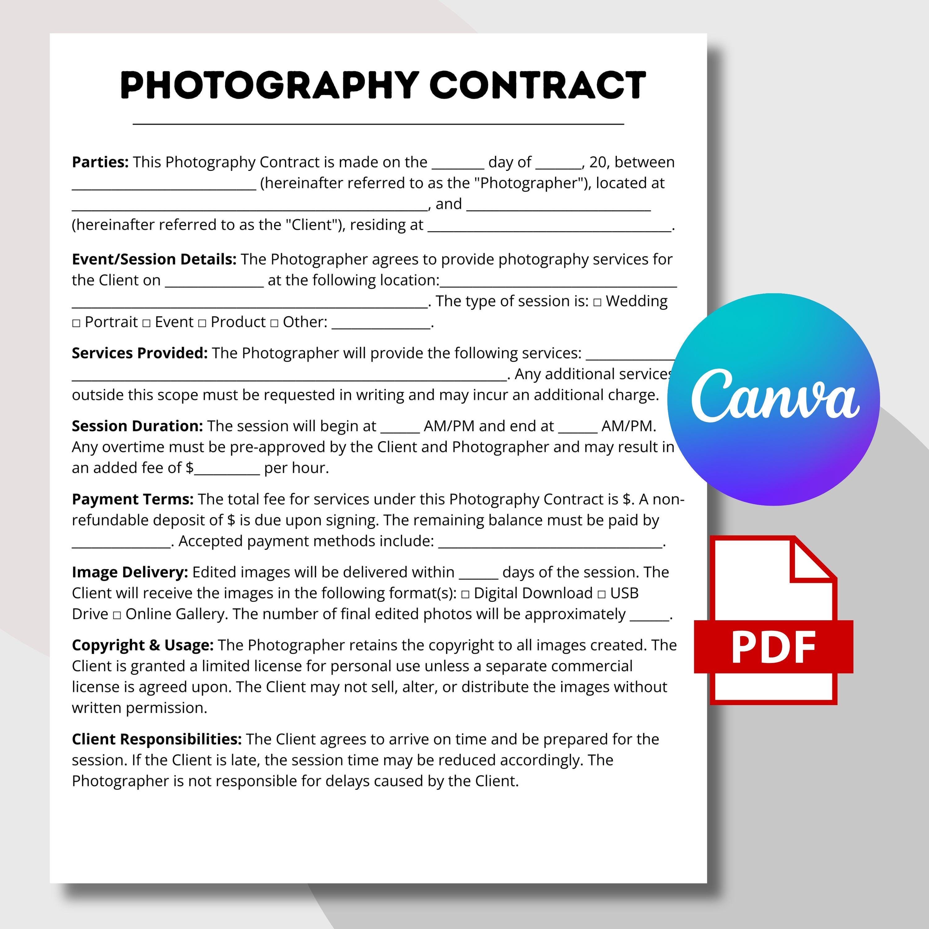 Photography Forms, Contract Template Invoice Client, Model Release ...