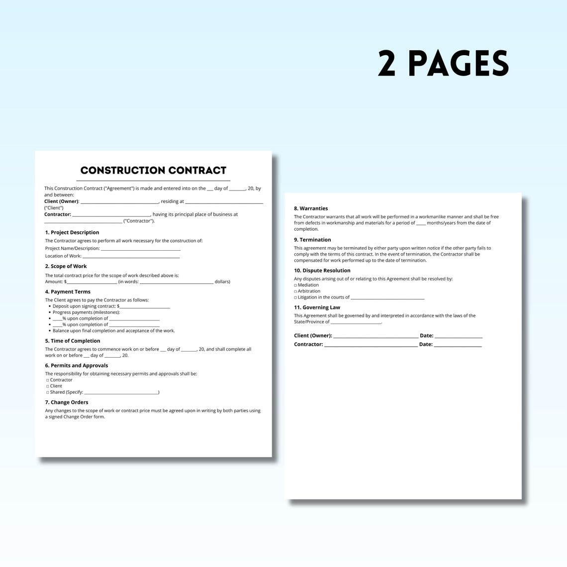 Construction Work, Contract Agreement, Contractor Contract, General ...