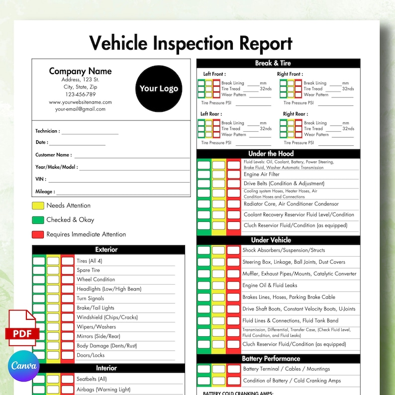 Vehicle Inspection, Report Template, Auto Inspection PDF, Word Car ...