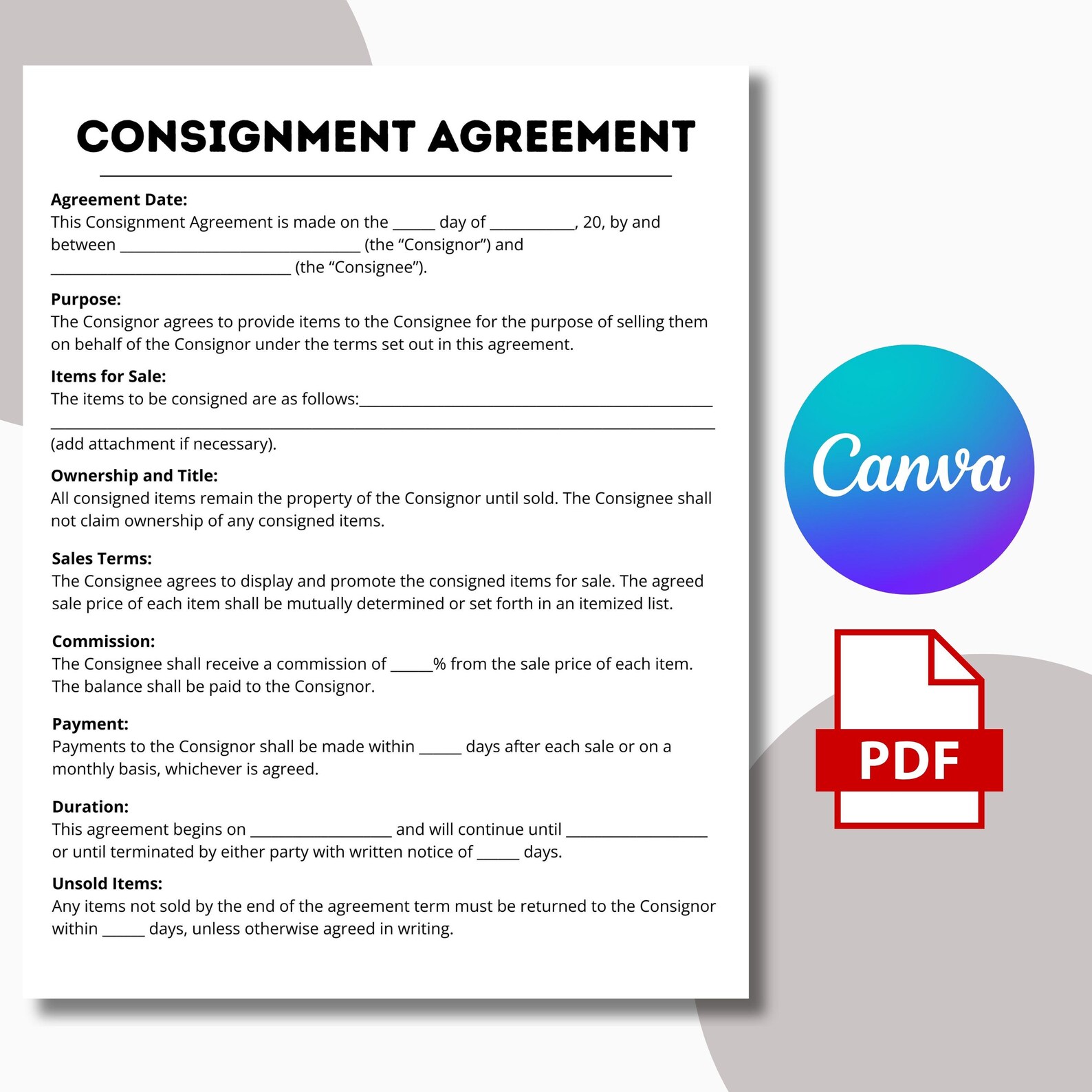Consignment Agreement & Resale Contract Template | Consignee Form ...