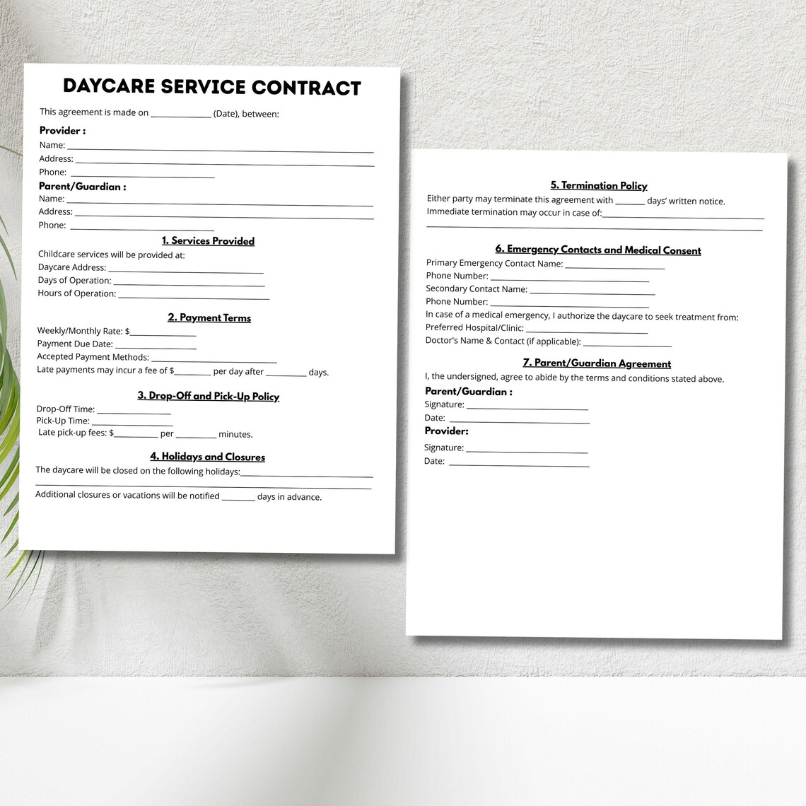 Daycare Contract, Daycare Forms, Childcare Forms, Daycare Agreement ...