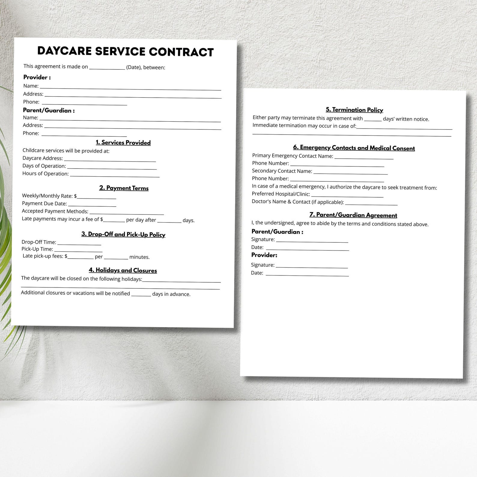 Daycare Contract, Daycare Forms, Childcare Forms, Daycare Agreement ...