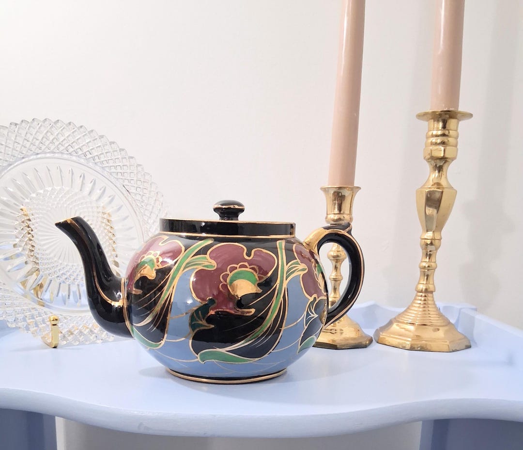 Vintage Sadler Teapot, MCM Art Deco Cloisonne Style, Floral With Gold ...