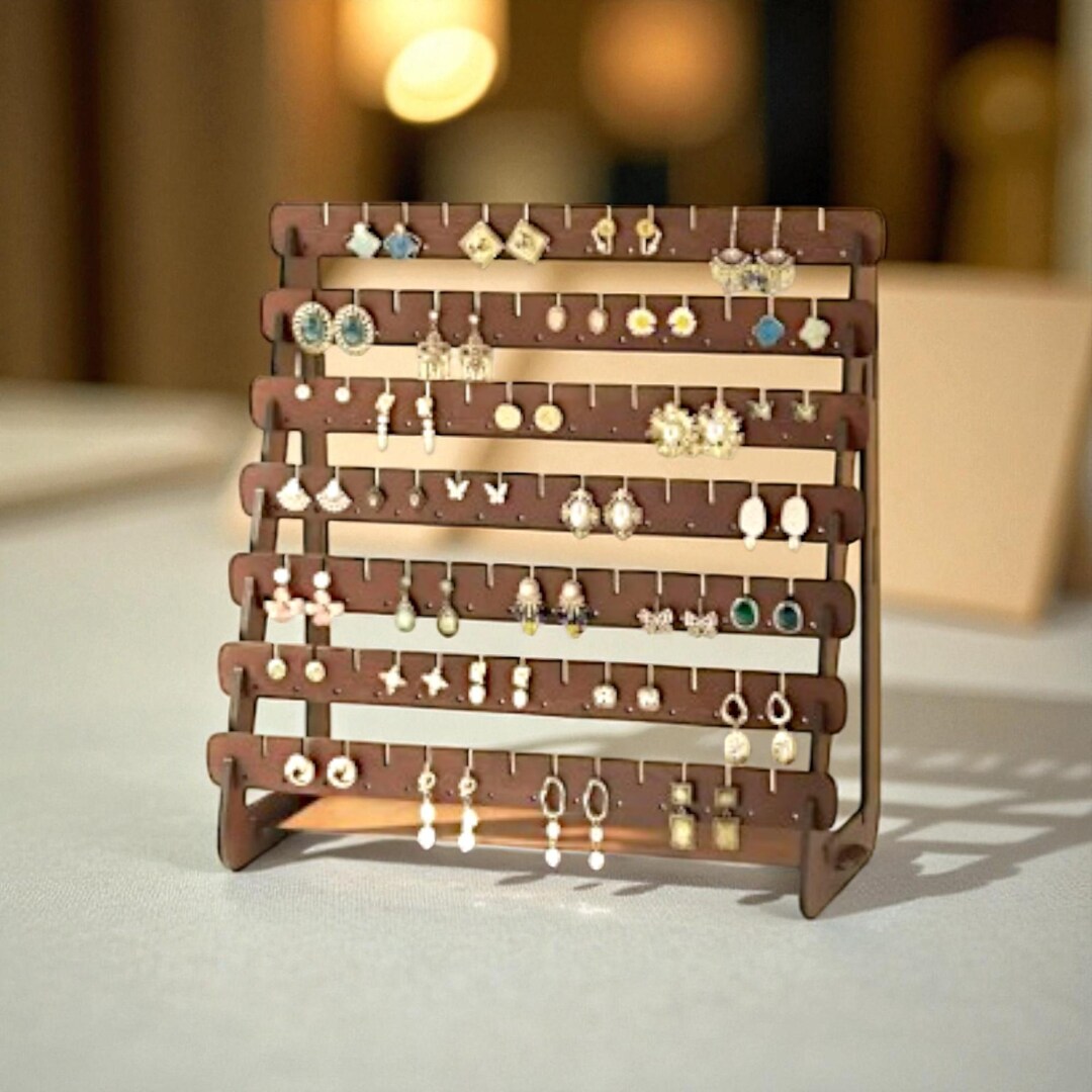 Wooden Earring Holder Stand – Handmade Jewelry Organizer, Minimalist ...