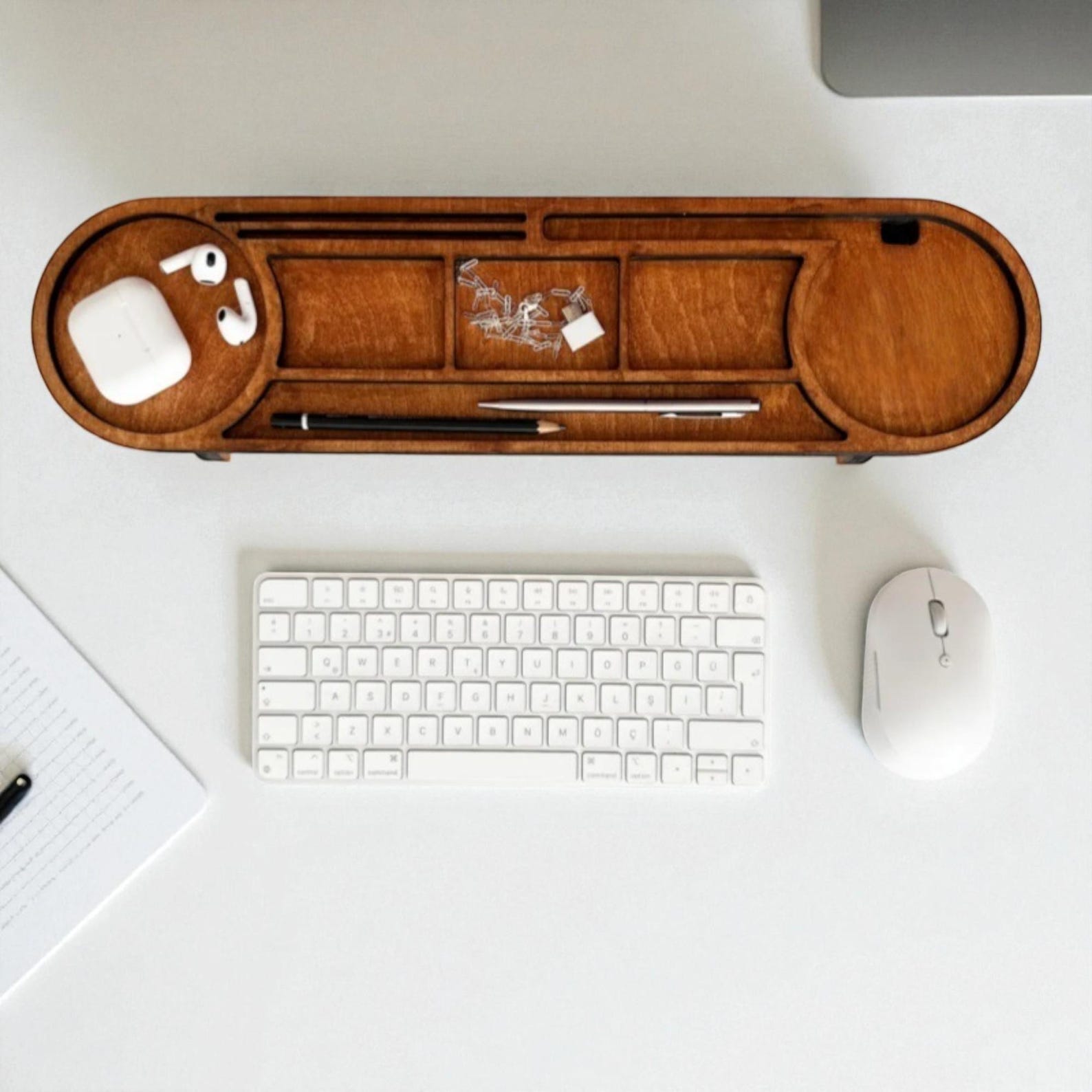 Round Wooden Desk Organizer Stand for Phone, Earbuds & Accessories ...