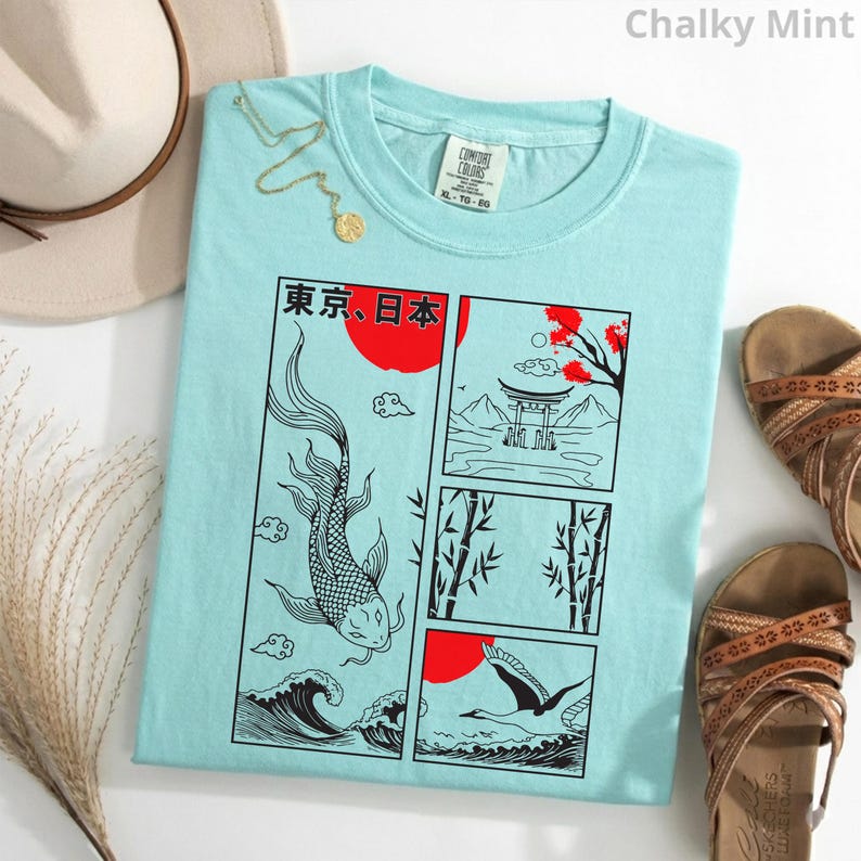 Japanese Art Tee - Koi Fish Graphic Shirt - Japan Landscape ...