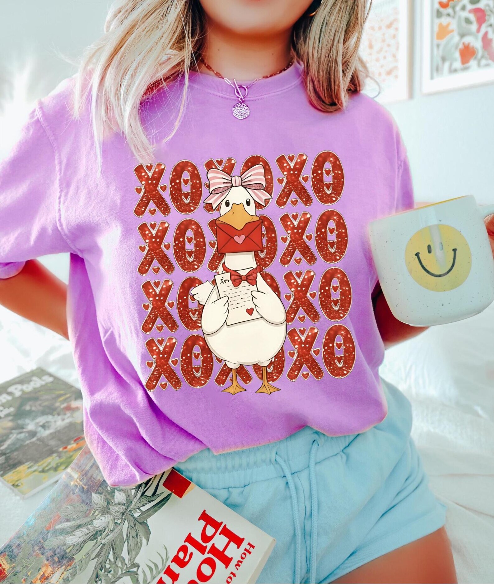 Camiseta de pato de San Valentín, camiseta de ganso XOXO, lazo coqueto ...