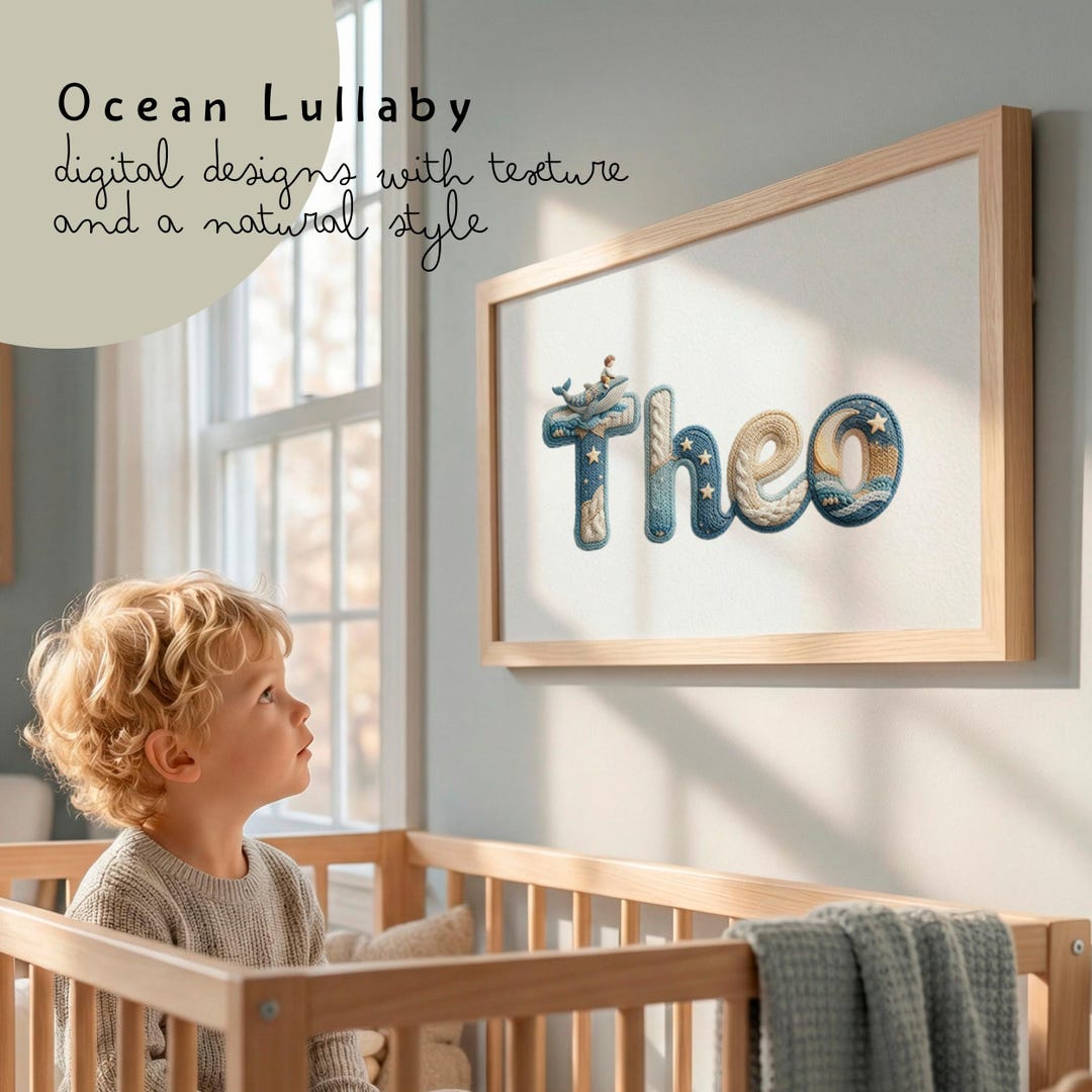 Ocean Lullaby Kids Name With 3D Texture (PNG JPG PDF) | Digital ...