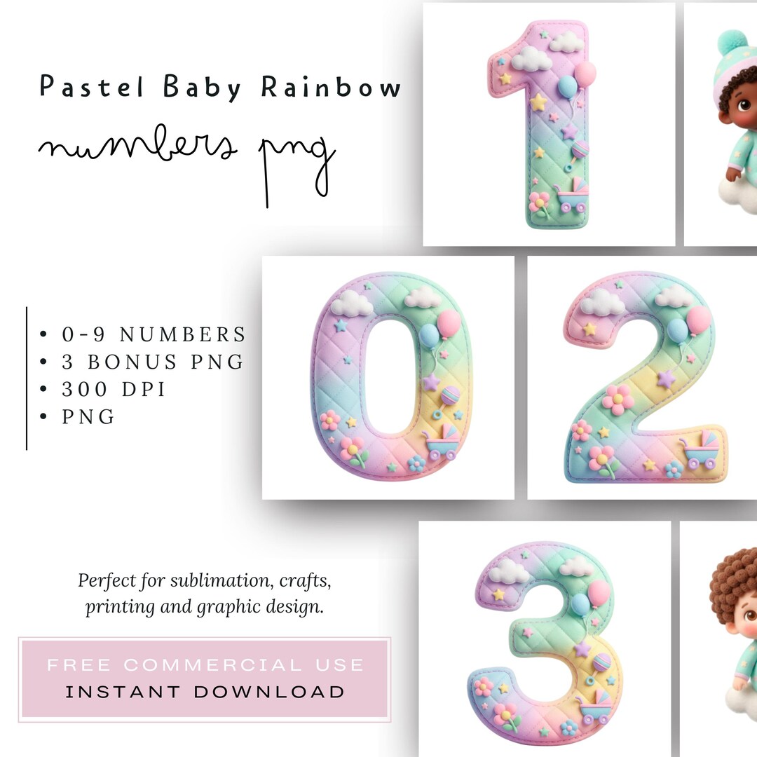 Pastel Baby Rainbow | Baby Numbers 0-9 PNG | Quilted Rainbow Clipart ...