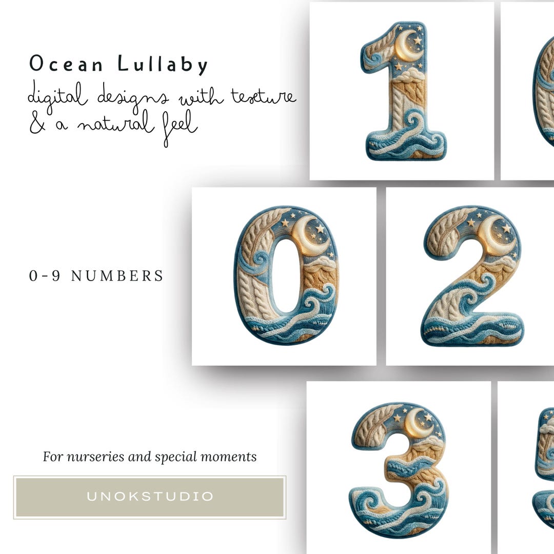 Ocean Lullaby | Numbers 0-9 PNG Transparent | Textured Relief - Etsy