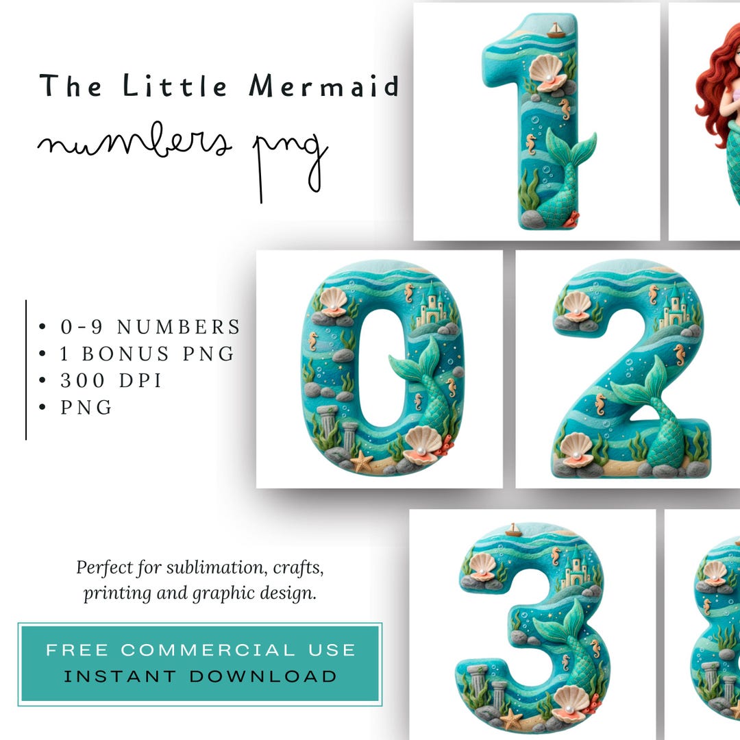 The Little Mermaid Numbers PNG | Mermaid Numbers 0-9 | Under the Sea ...