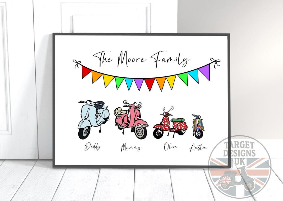 Personalised Scooter Family Print – Custom Digital Wall Art | Lambretta ...