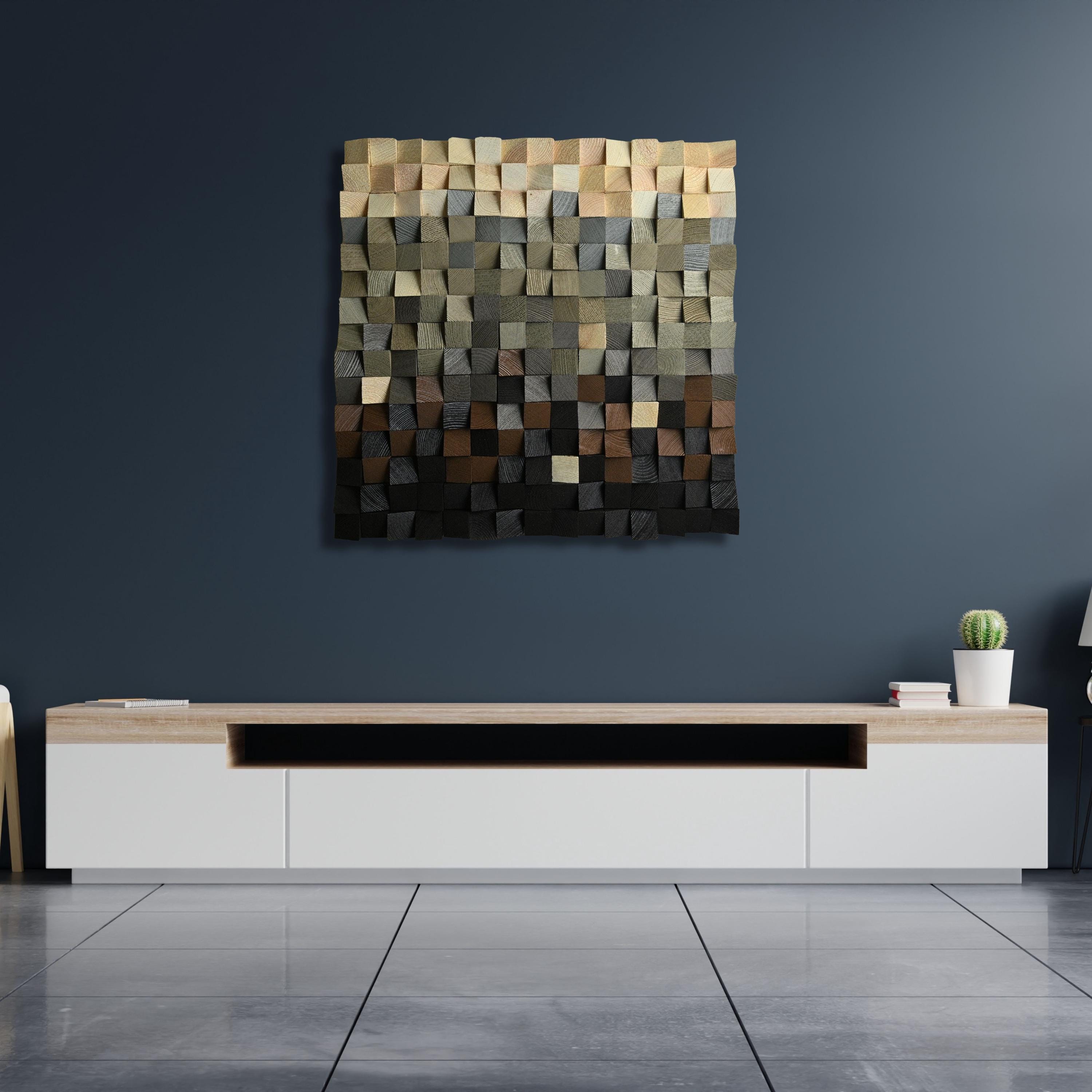 3D Geometric Wood Wall Art – Gradient Acoustic Panel, Handmade Textured ...