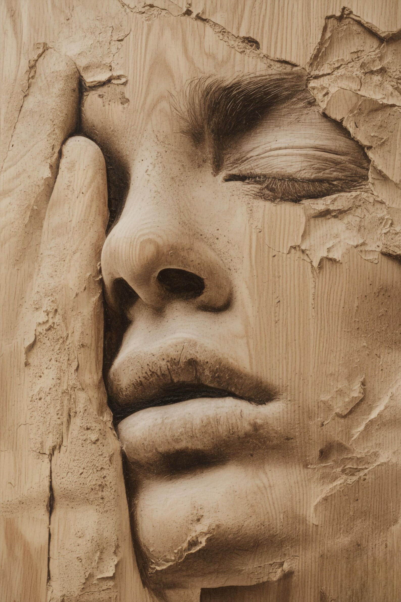3D Woman Face PNG | Laser Engraving File | Shush Gesture Art | Cracked ...