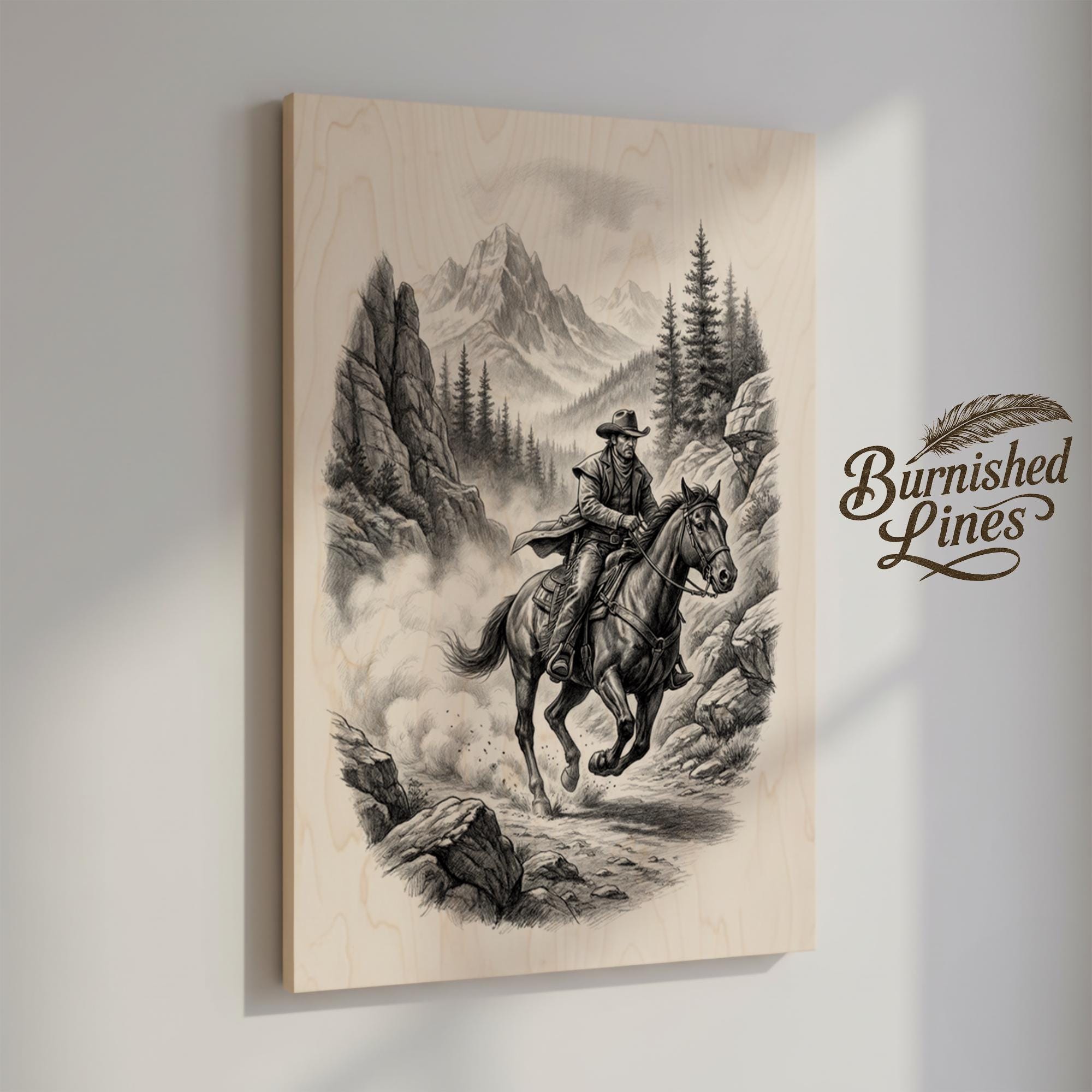Cowboy on Horse Engraving | Western Mountain Rider Template | Laser ...