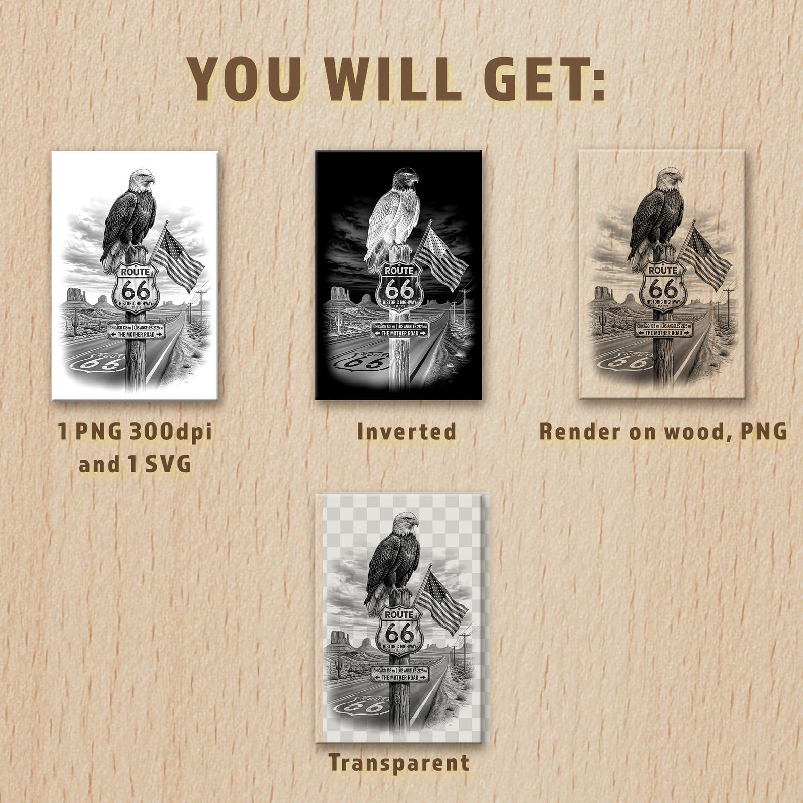 Bald Eagle Route 66 PNG Laser Engraving File | Wood Slate Plaque Sign ...