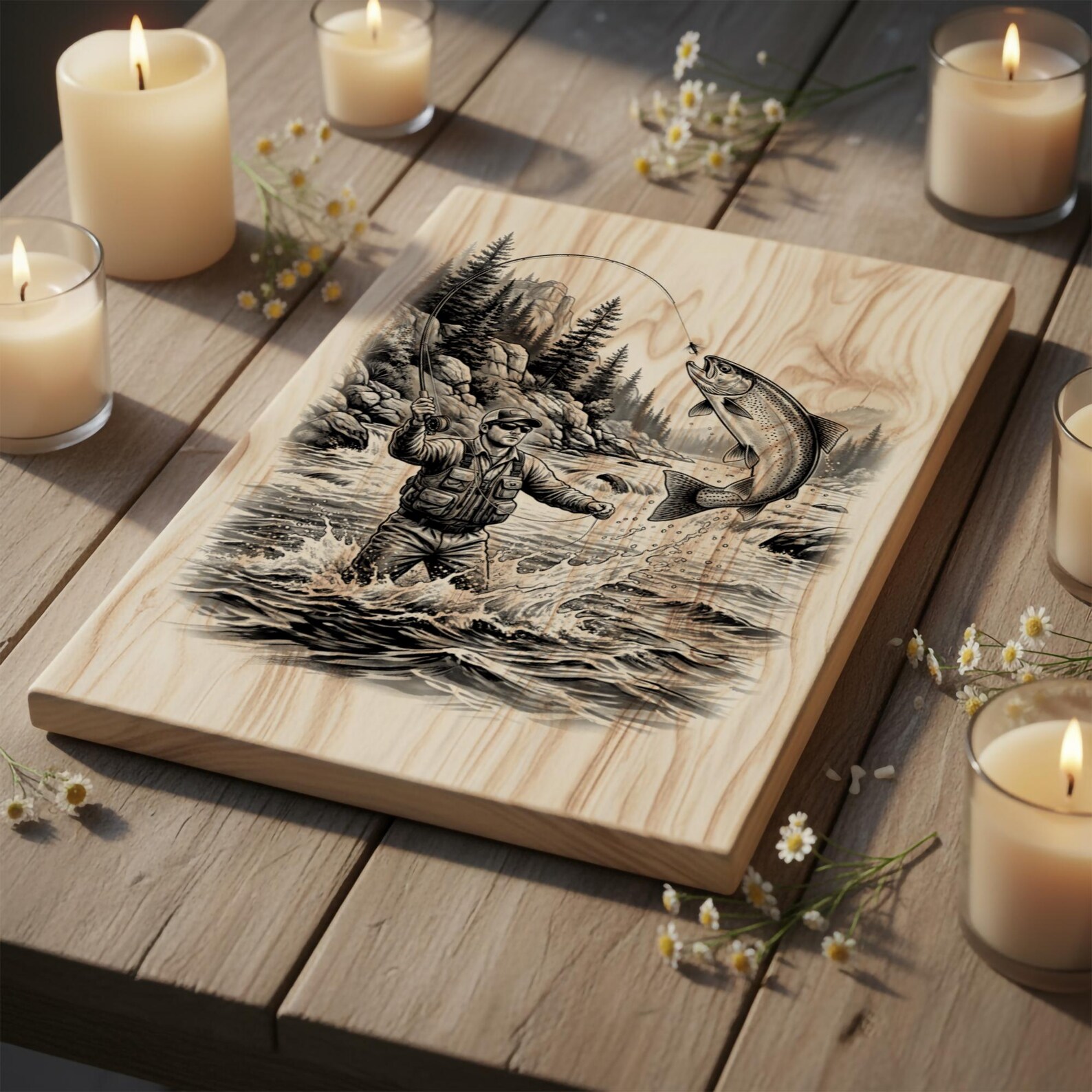 Fly Fishing Trout Stream | Box Lid Engraving | Pyrography Pattern ...