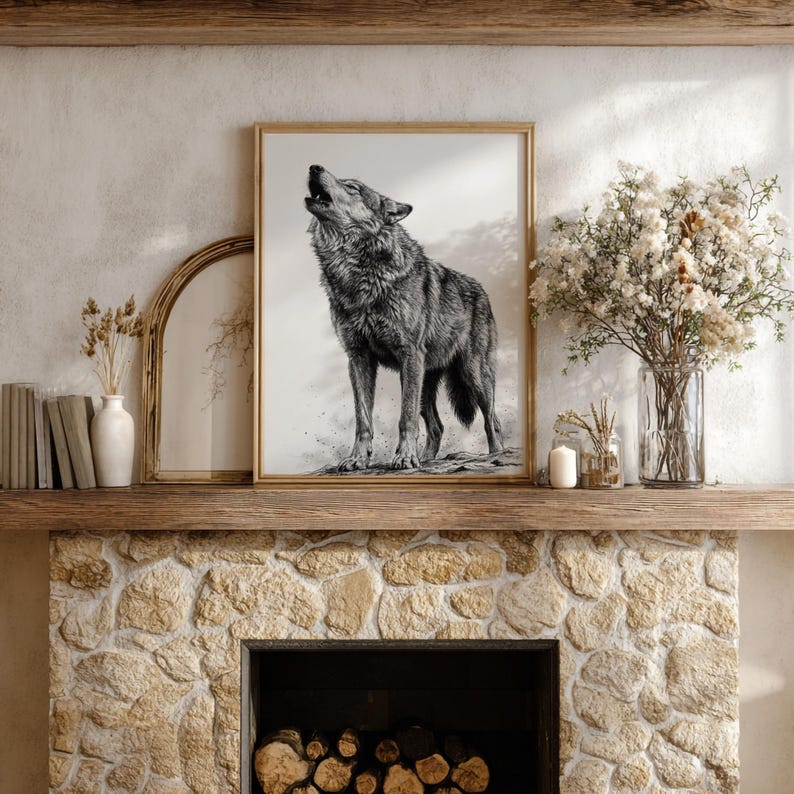 Howling Wolf Engraving | Wildlife Moon Song Portrait | Laser Ready File ...