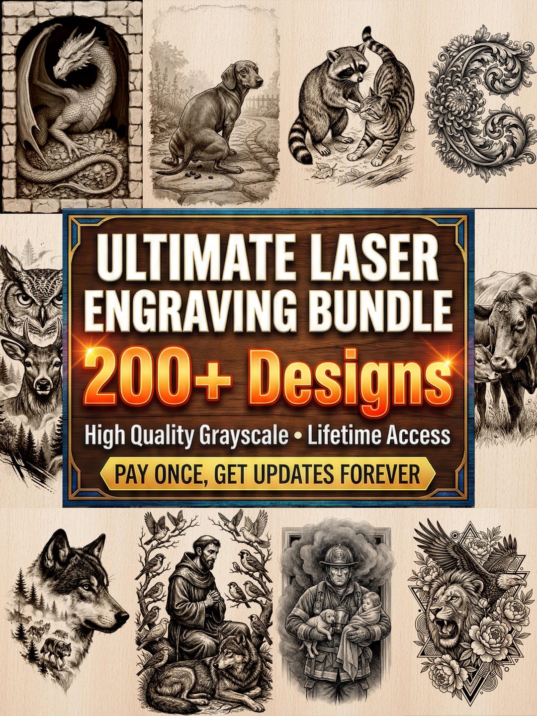 Ultimate Laser Engraving Bundle | 200+ Designs | Lightburn Ready Files ...