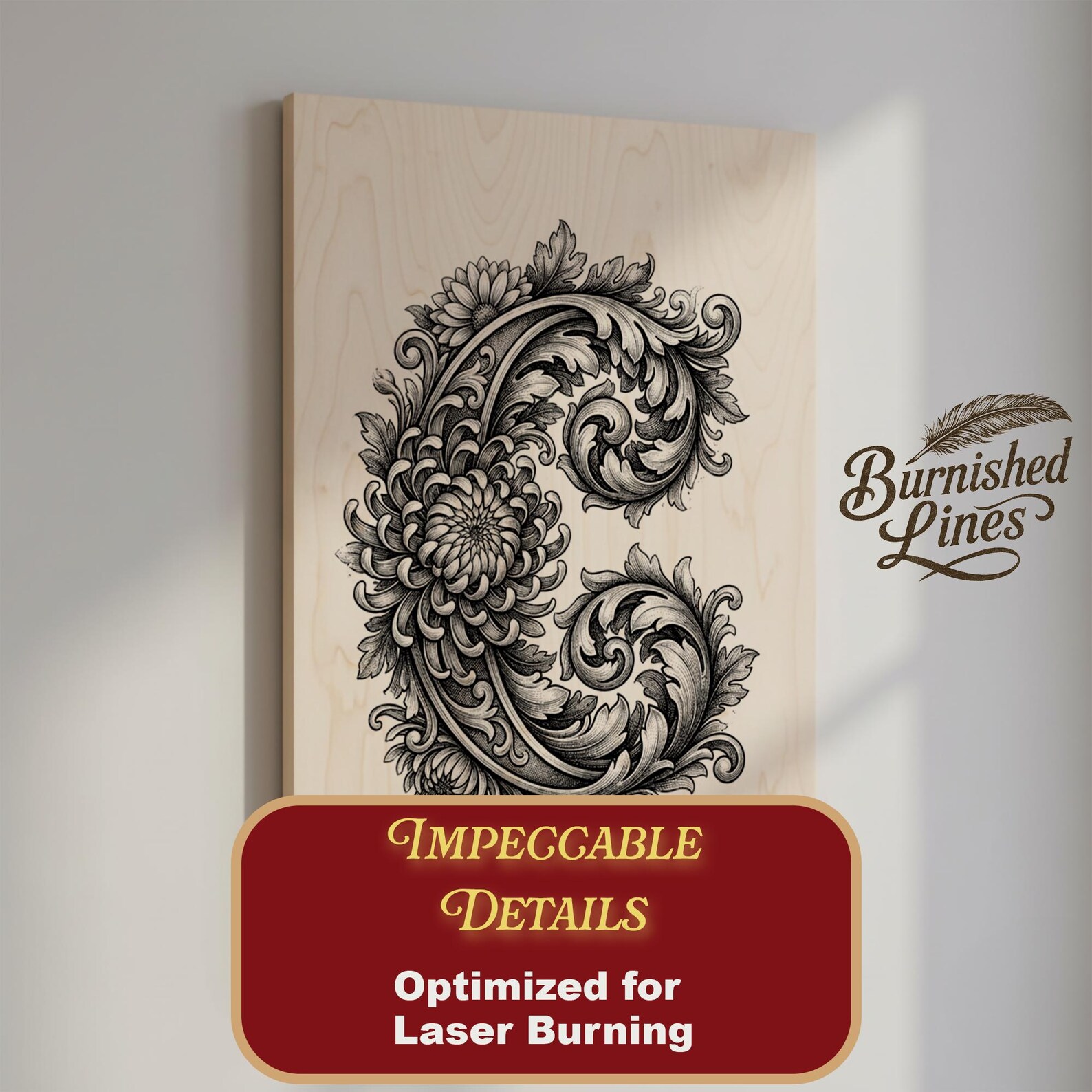 Ornate Letter C | Chrysanthemum Flower Sketch | Charcuterie Board ...
