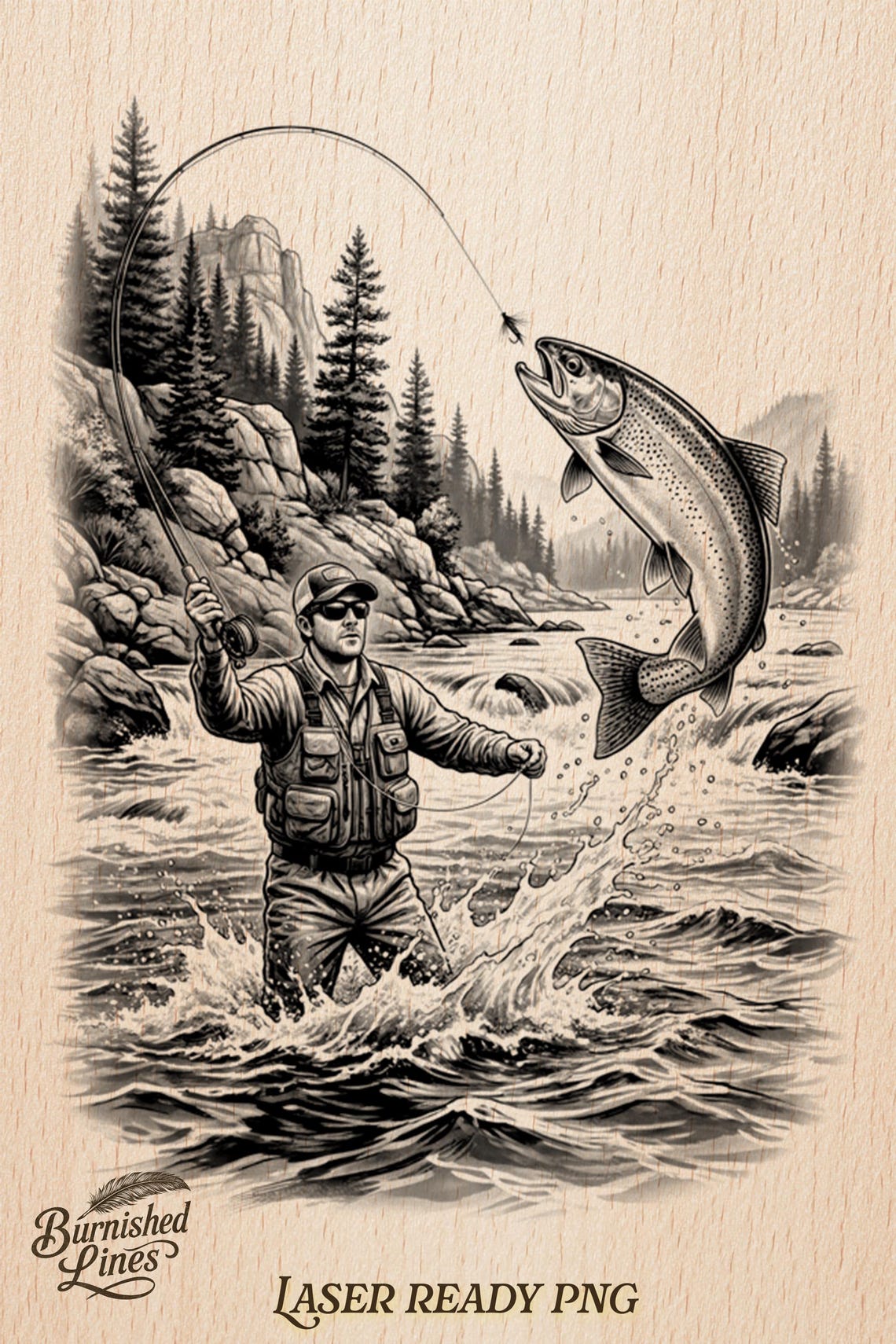 Fly Fishing Trout Stream | Box Lid Engraving | Pyrography Pattern ...